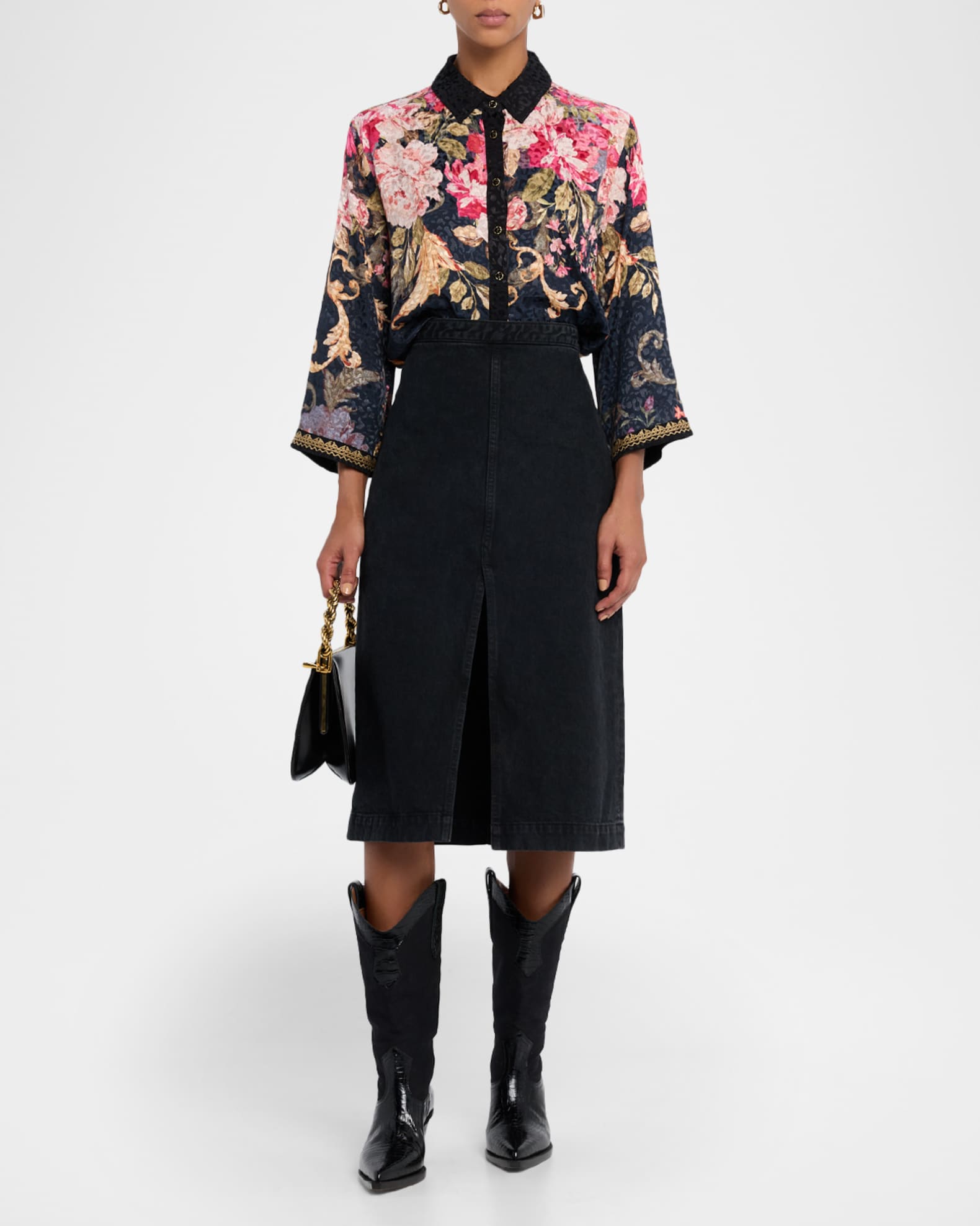 Johnny Was Textured Floral-Print Shirt | Neiman Marcus