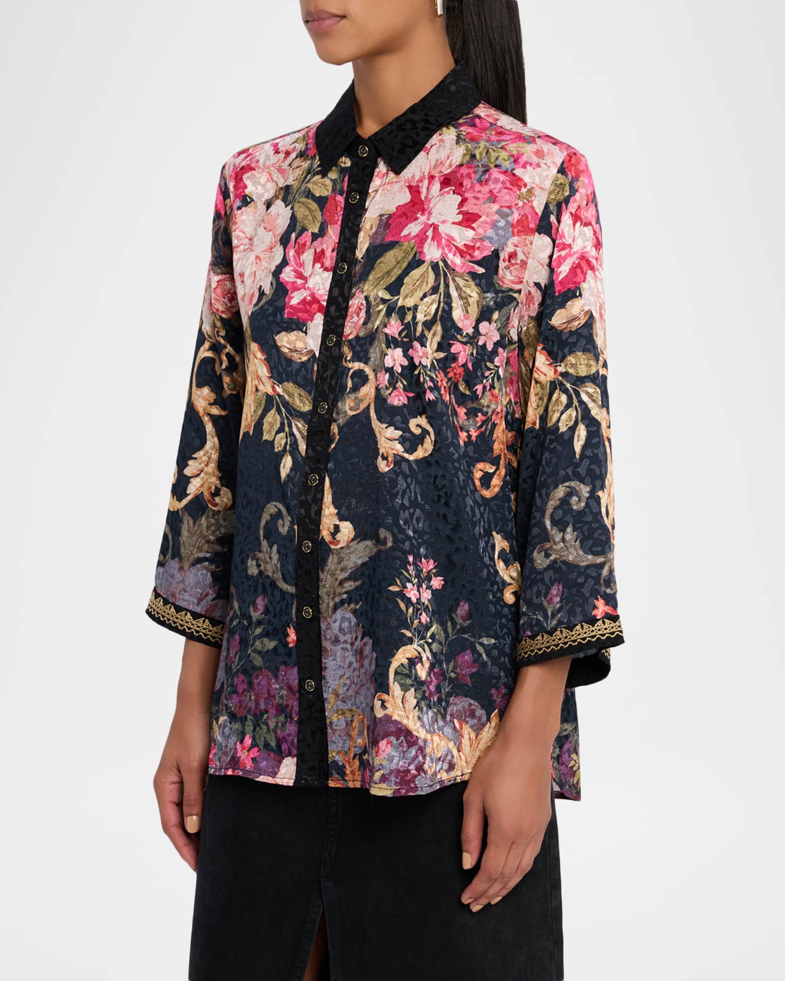 Johnny Was Textured Floral-Print Shirt | Neiman Marcus