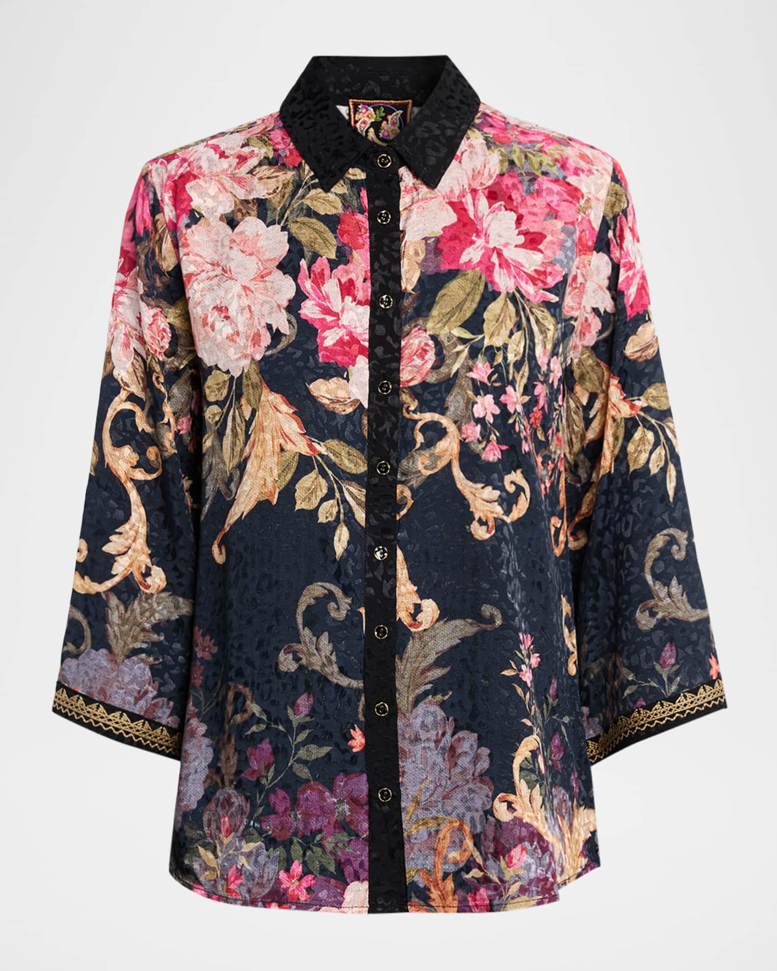 Johnny Was Textured Floral-Print Shirt | Neiman Marcus