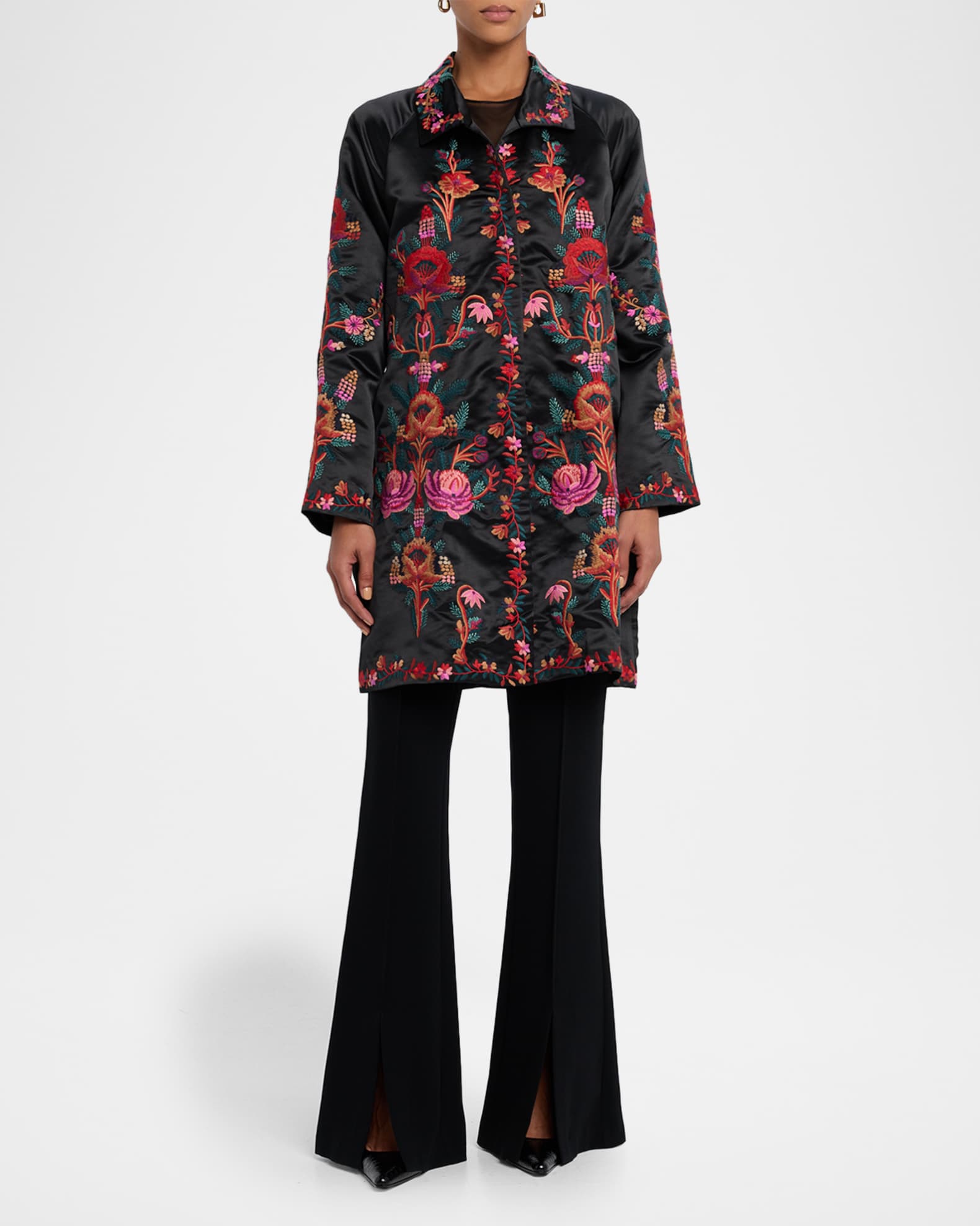 Johnny Was Ajowan Floral-Embroidered Coat | Neiman Marcus