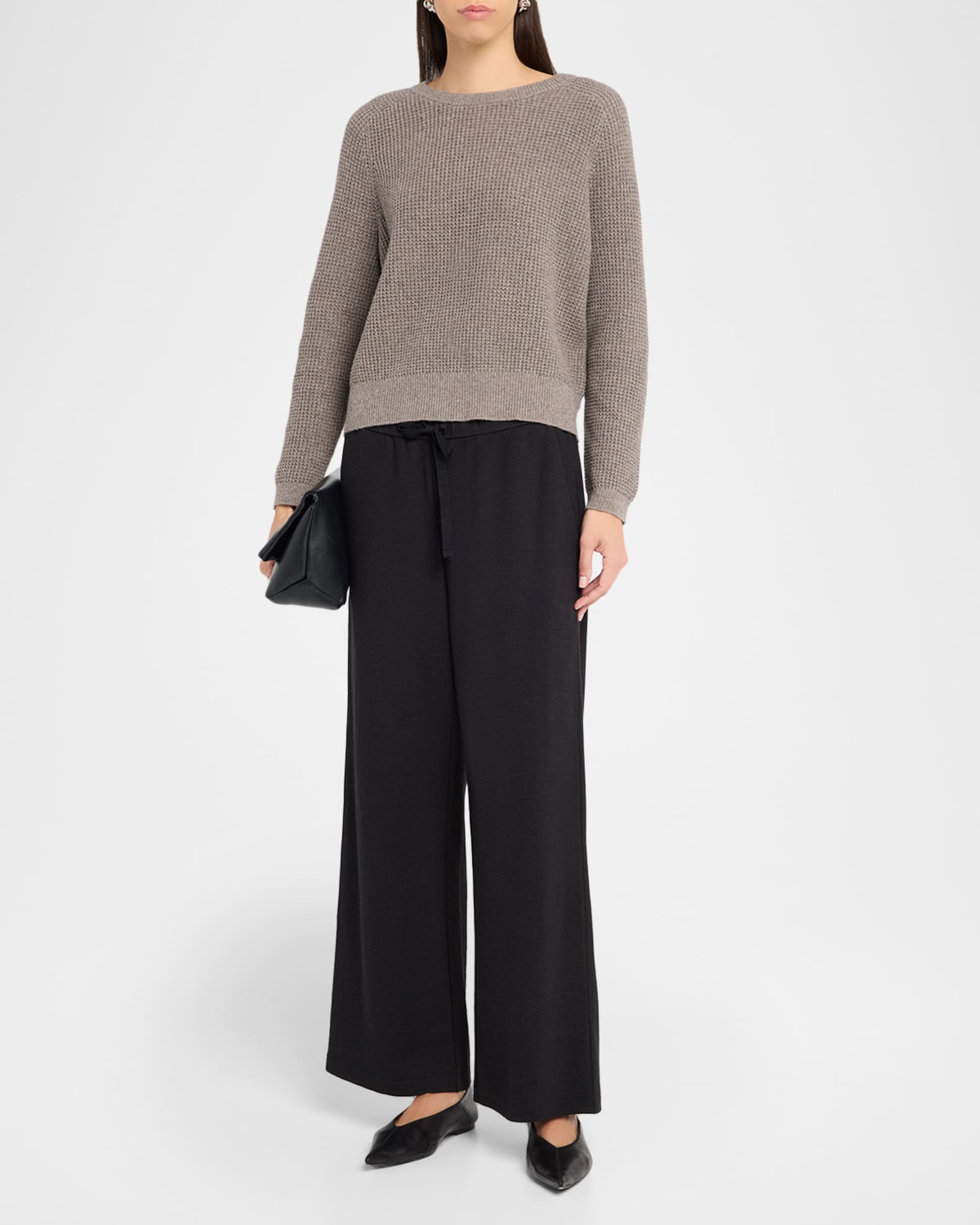 Eileen Fisher Crewneck Cotton-Cashmere Thermal Knit Top | Neiman Marcus