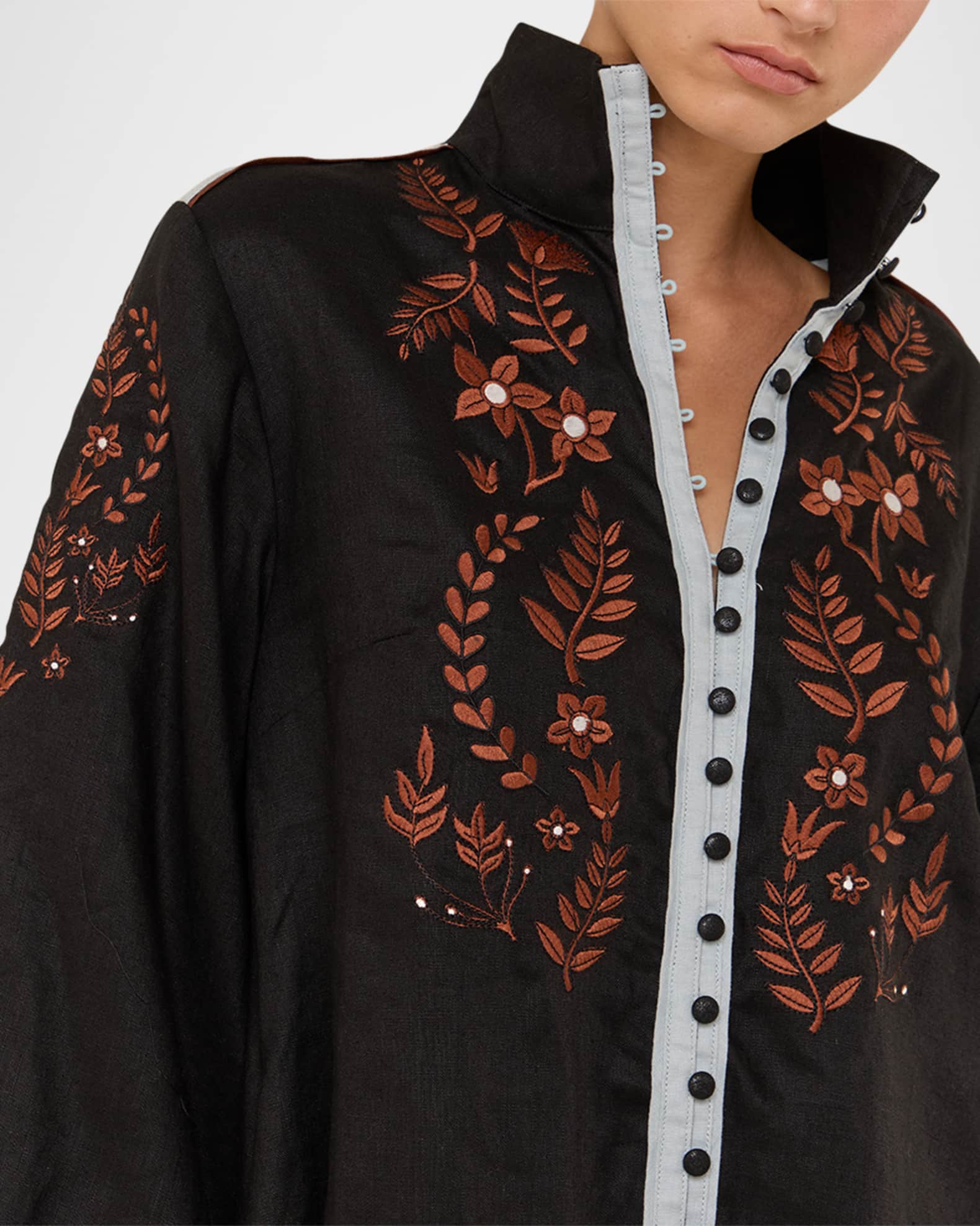 PALM NOOSA Rosewood Embroidered Flounce Linen Mini Dress | Neiman Marcus