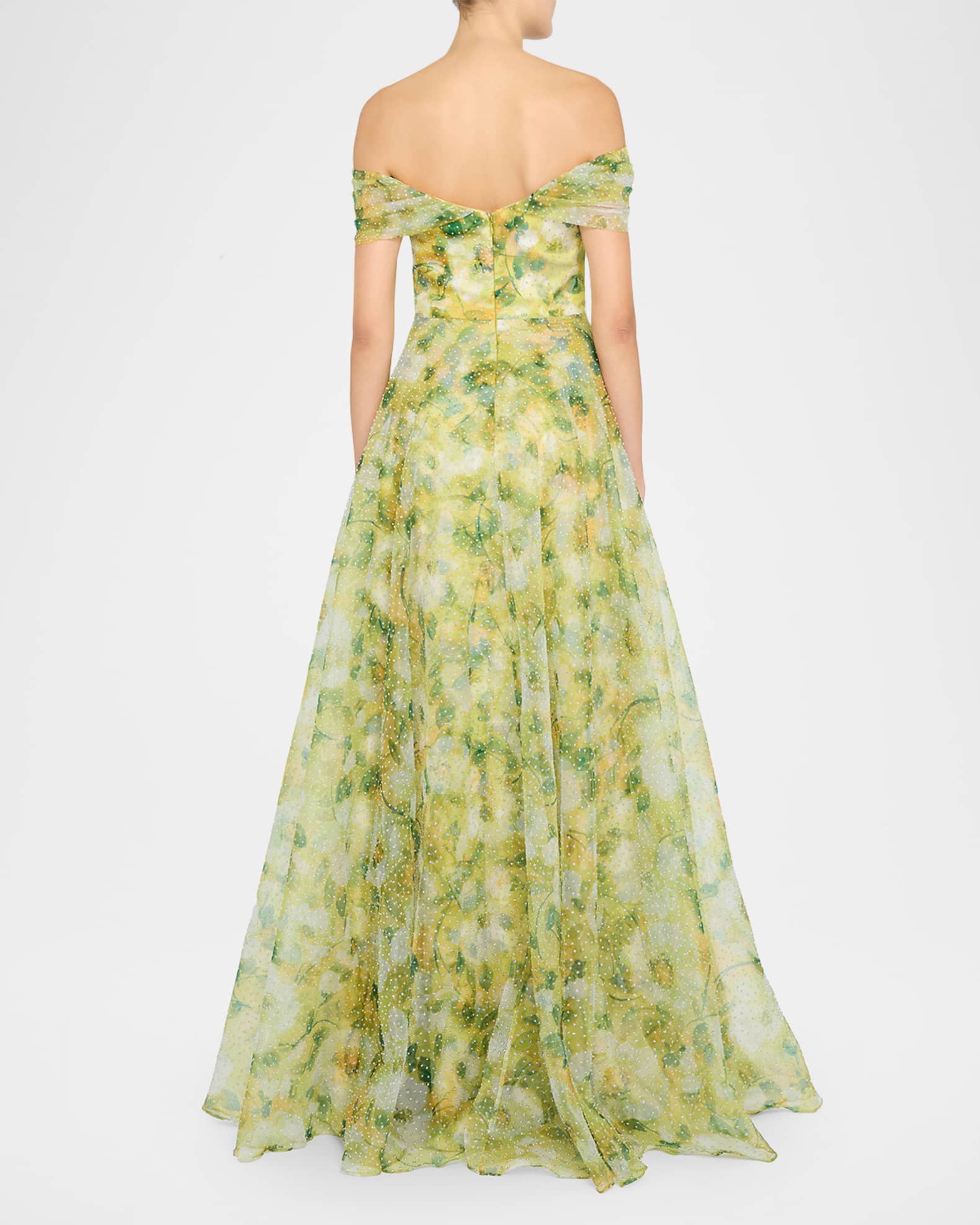 Theia Ryan Pleated Off-Shoulder Organza Gown | Neiman Marcus