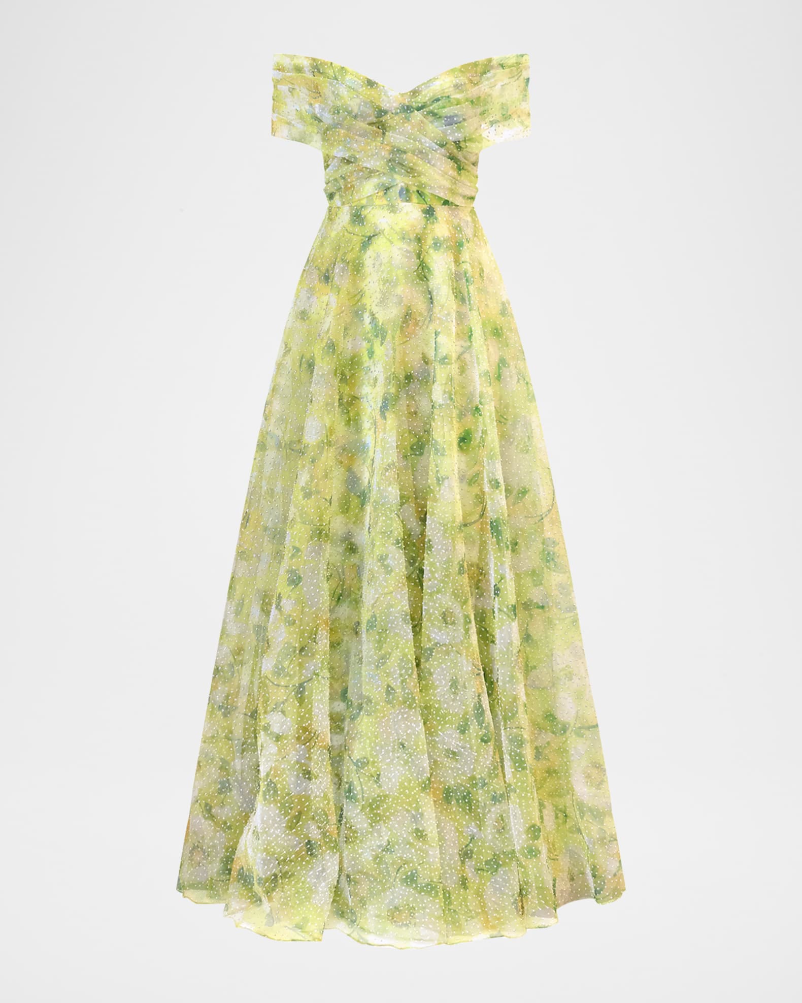 Theia Ryan Pleated Off-Shoulder Organza Gown | Neiman Marcus