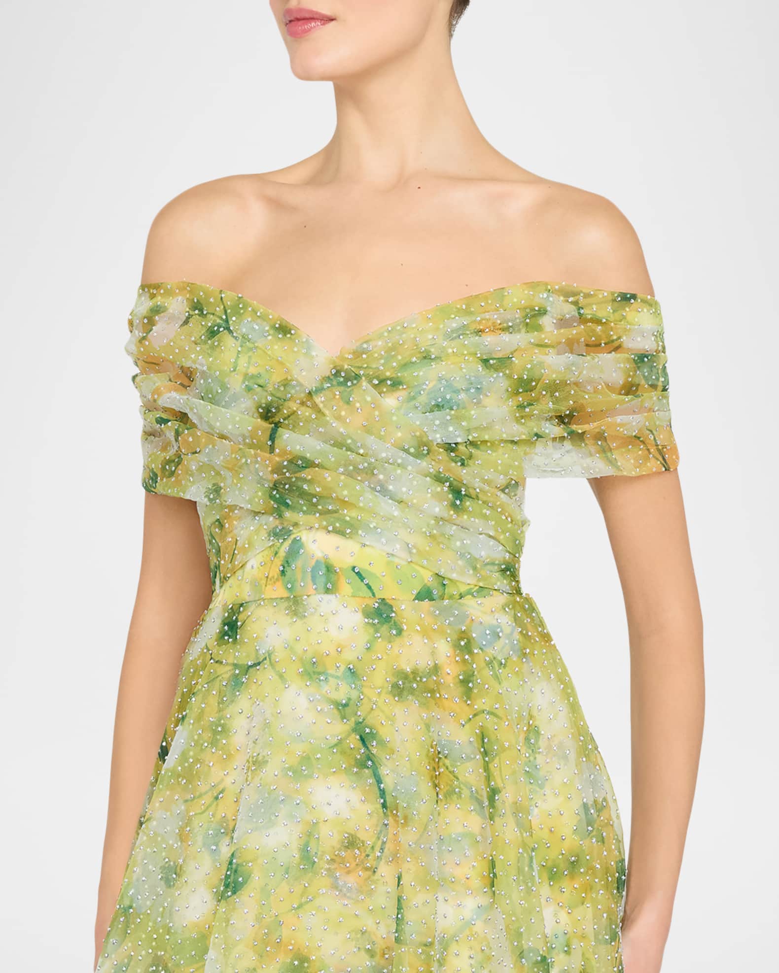 Theia Ryan Pleated Off-Shoulder Organza Gown | Neiman Marcus