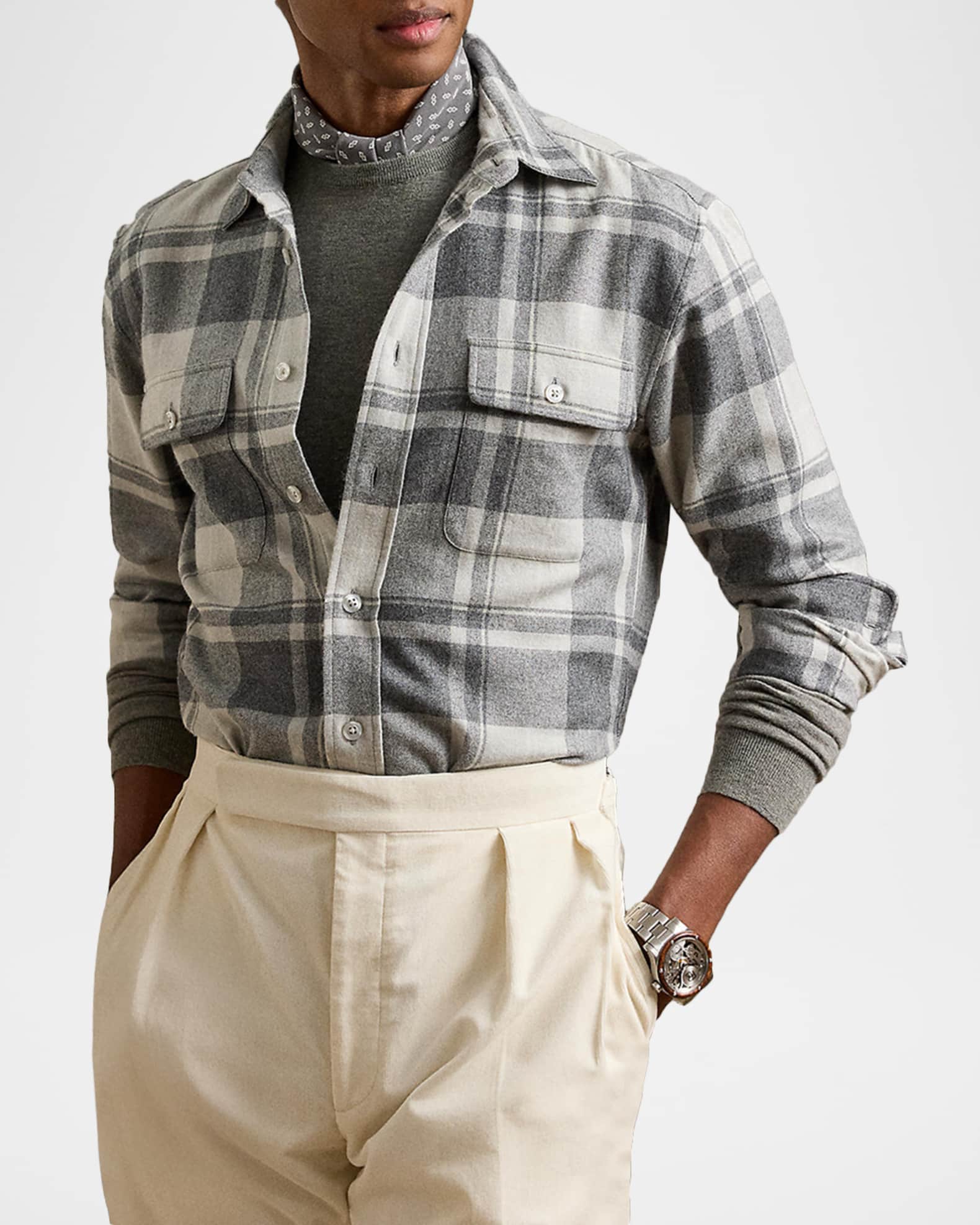 Ralph Lauren Purple Label Men's Cashmere Plaid Utility Button-Down ...