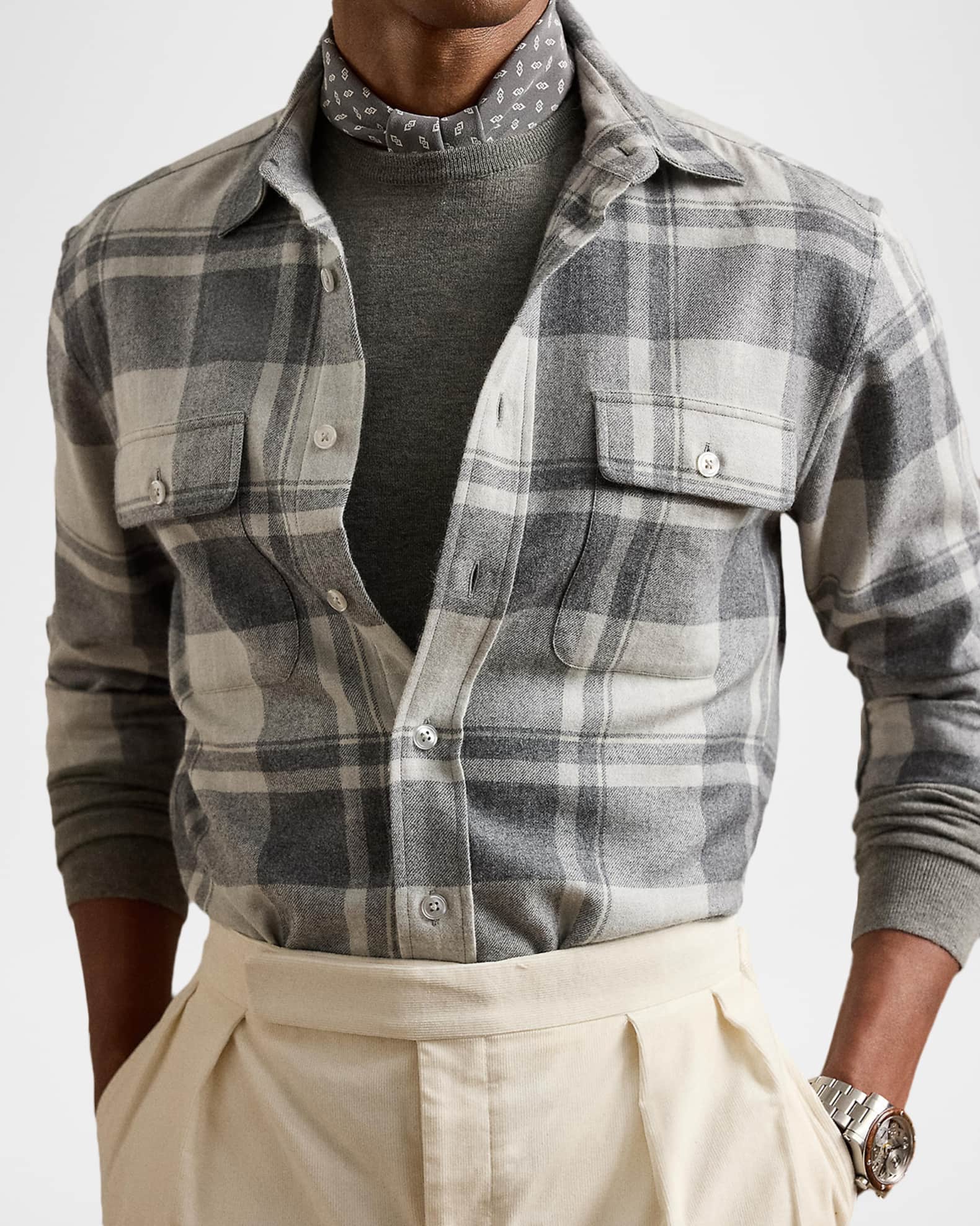 Ralph Lauren Purple Label Men's Cashmere Plaid Utility Button-Down ...