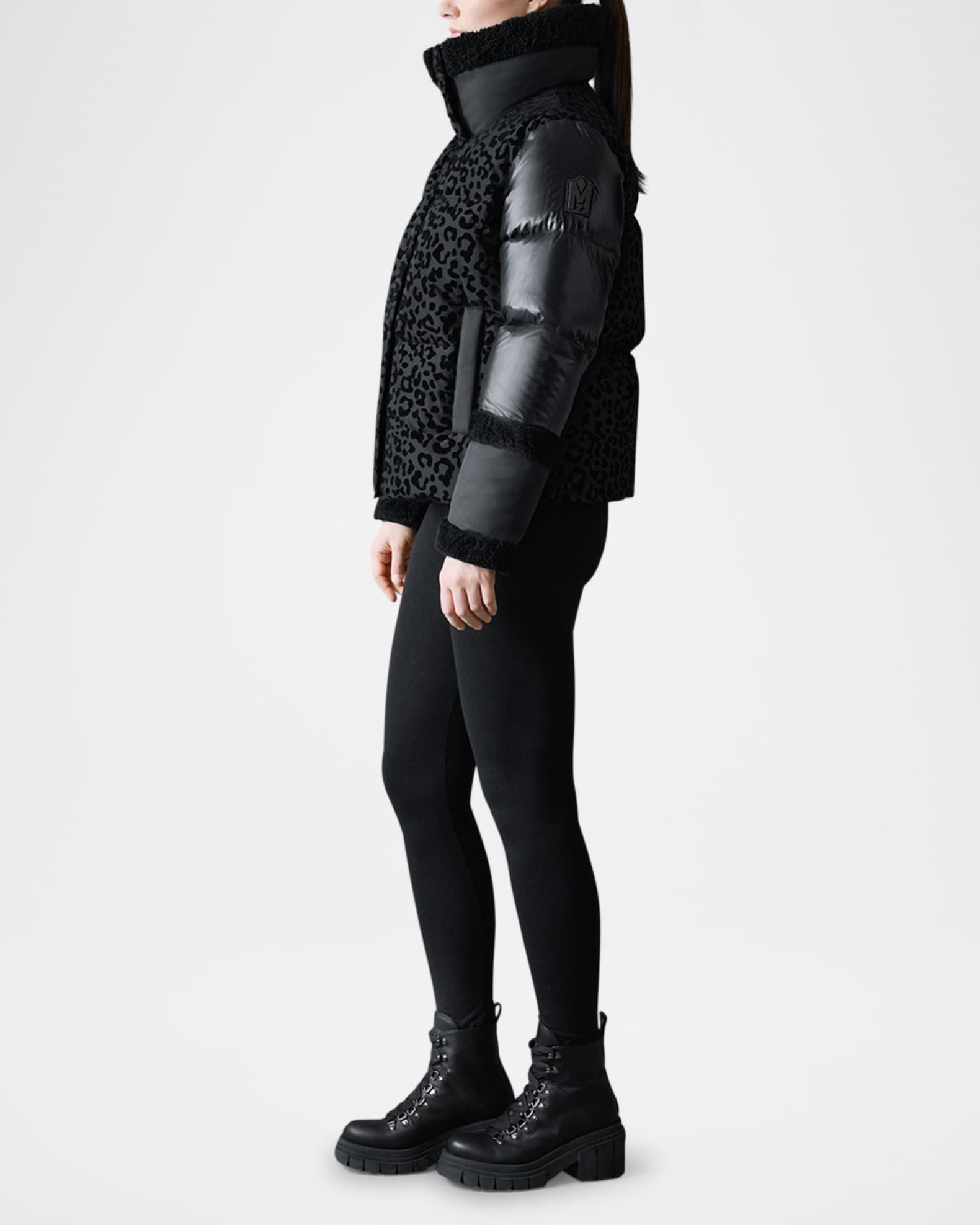 Mackage Lydana-FLP Leopard Short Down Jacket with Detachable Bib ...
