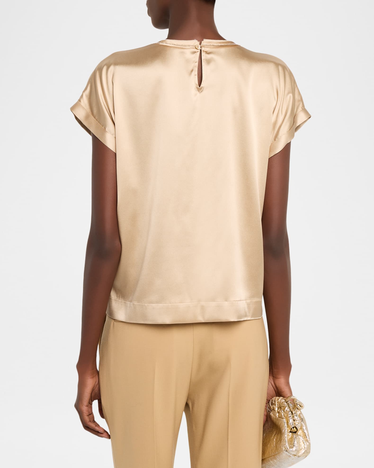 Peserico Stretch Silk Satin T-Shirt | Neiman Marcus