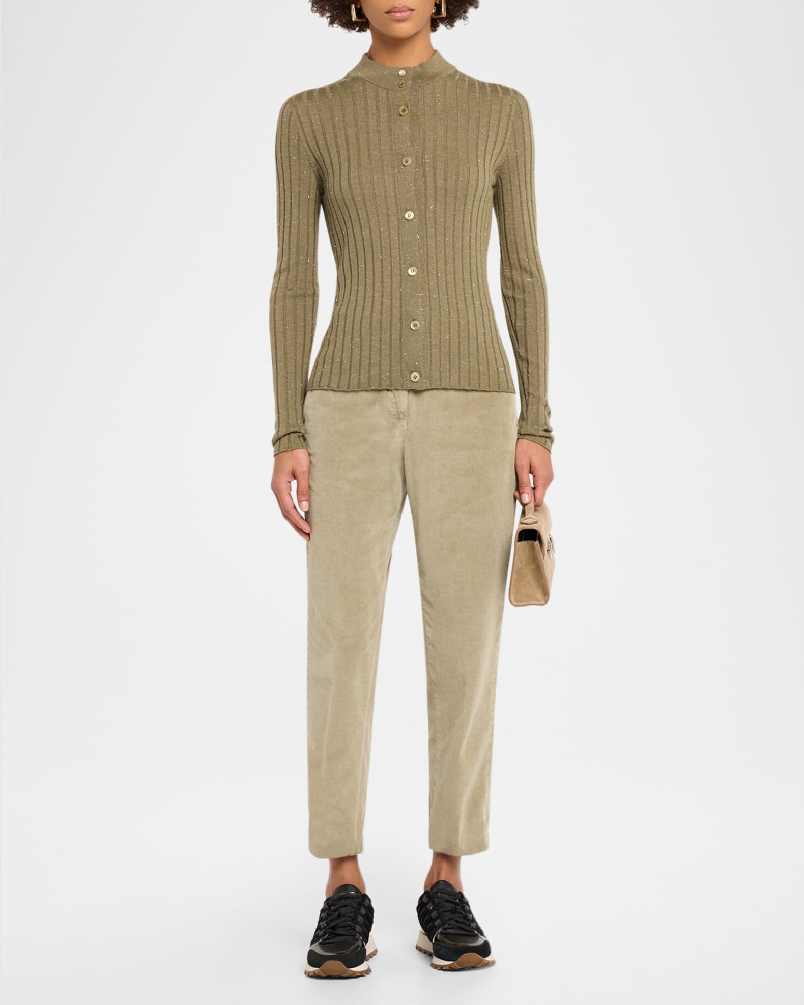 Peserico Button-Down Shimmer Rib Knit Sweater | Neiman Marcus