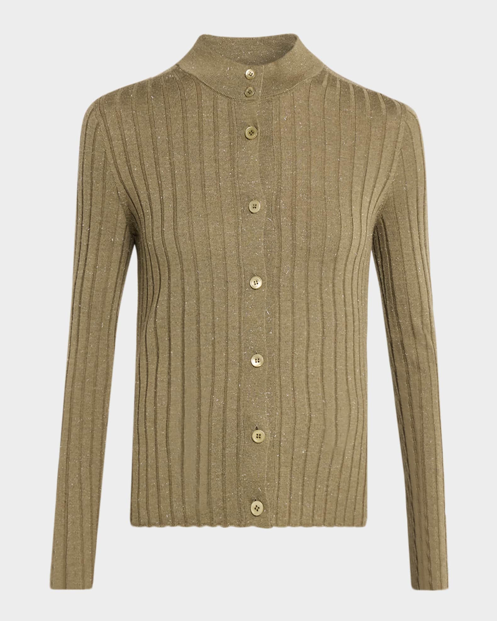 Peserico Button-Down Shimmer Rib Knit Sweater | Neiman Marcus