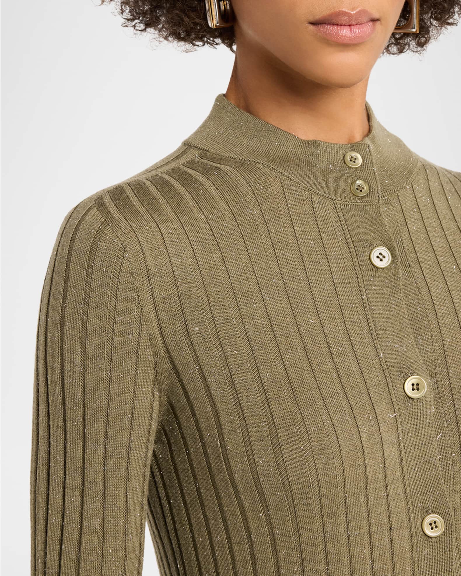 Peserico Button-Down Shimmer Rib Knit Sweater | Neiman Marcus