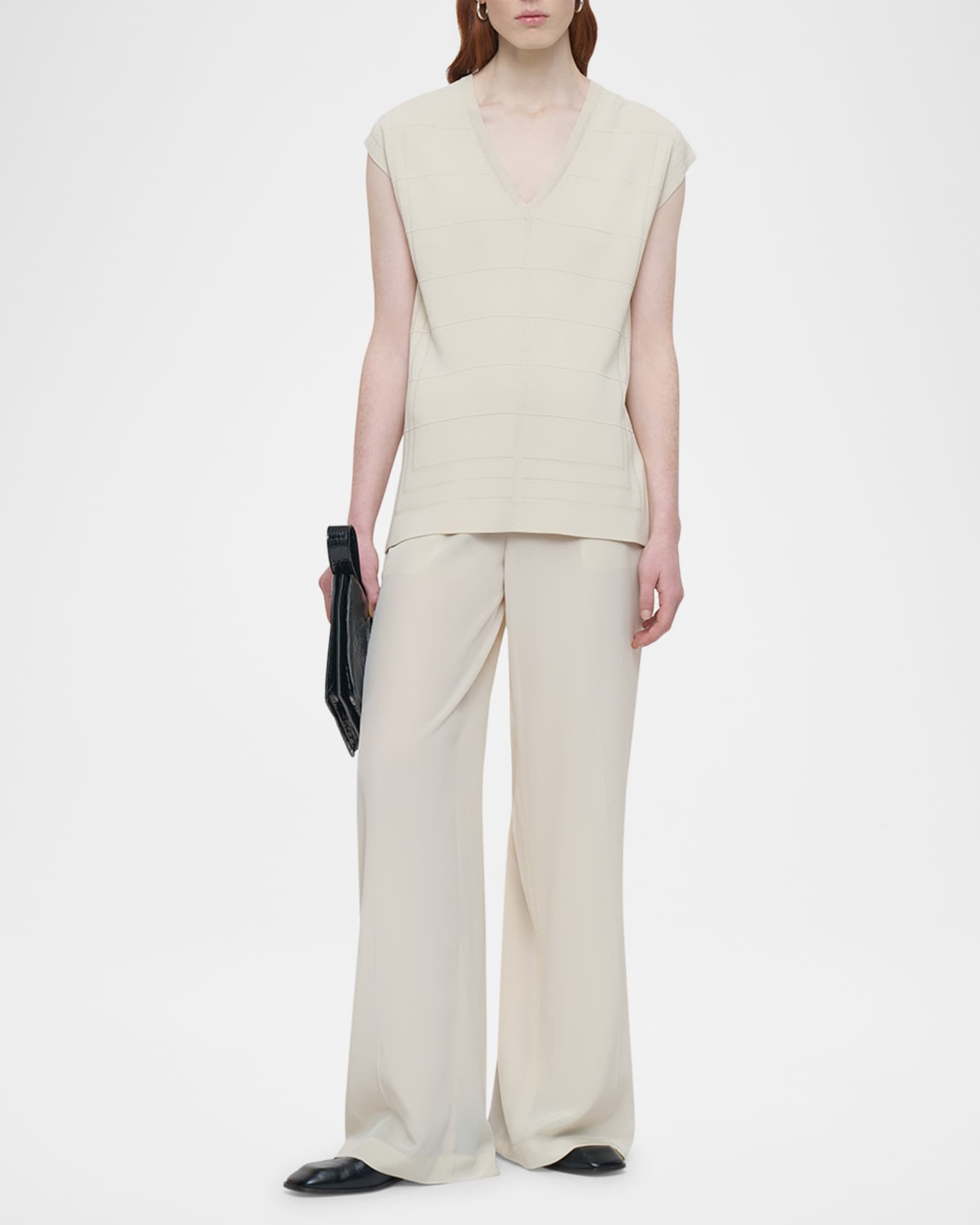 Joseph Cap-Sleeve Grid Knit Top | Neiman Marcus