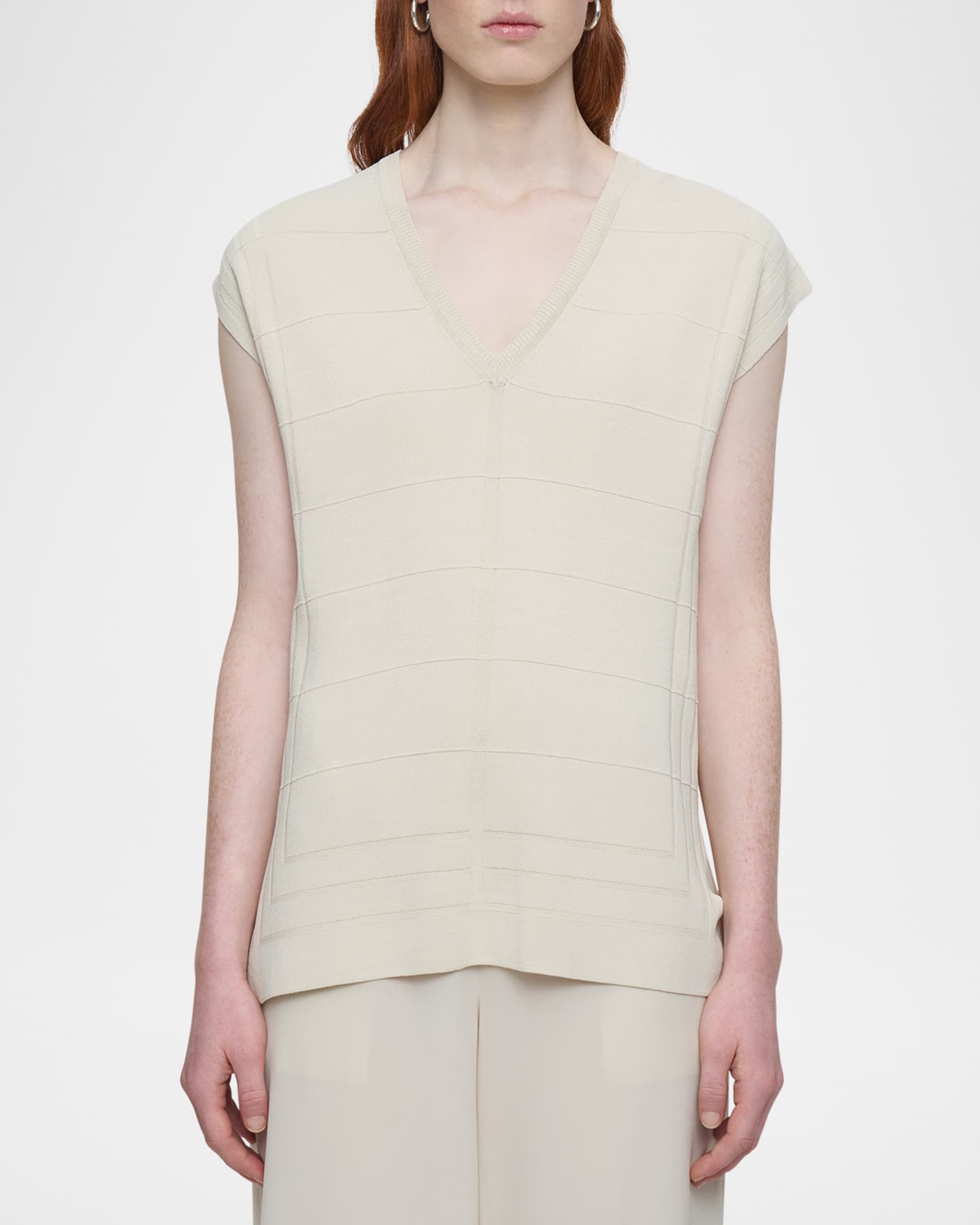 Joseph Cap-Sleeve Grid Knit Top | Neiman Marcus