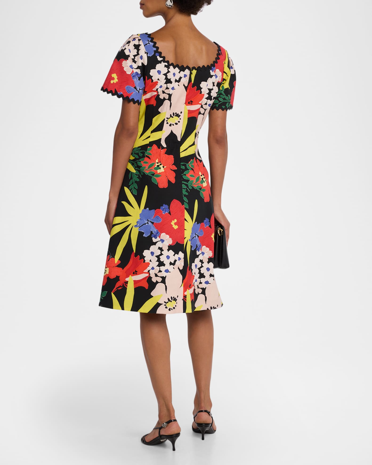 Rickie Freeman for Teri Jon Floral-Print Ric Rac Dress | Neiman Marcus
