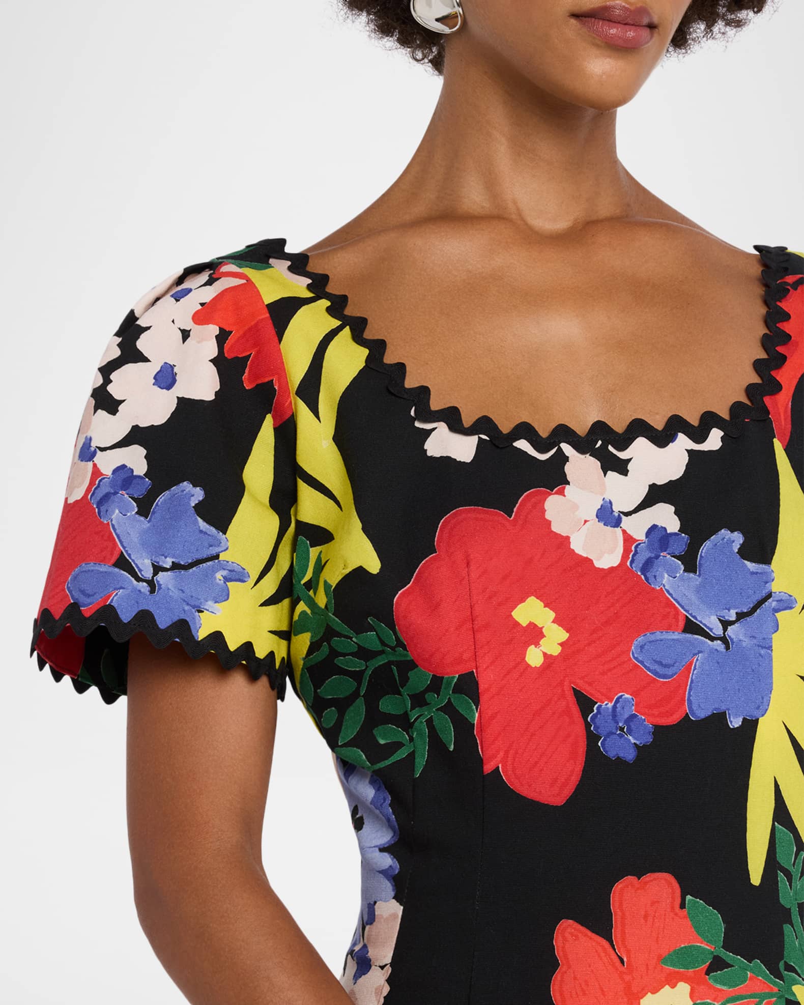 Rickie Freeman for Teri Jon Floral-Print Ric Rac Dress | Neiman Marcus