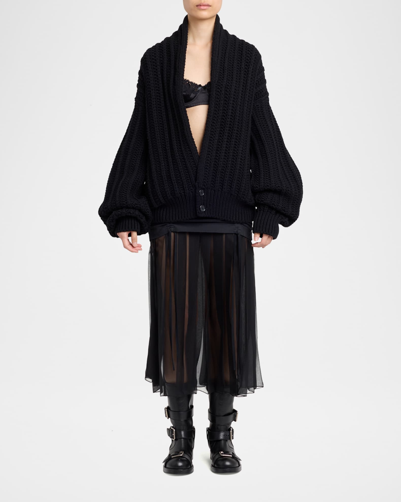 Dolce&Gabbana Deep V Rib Cardigan | Neiman Marcus