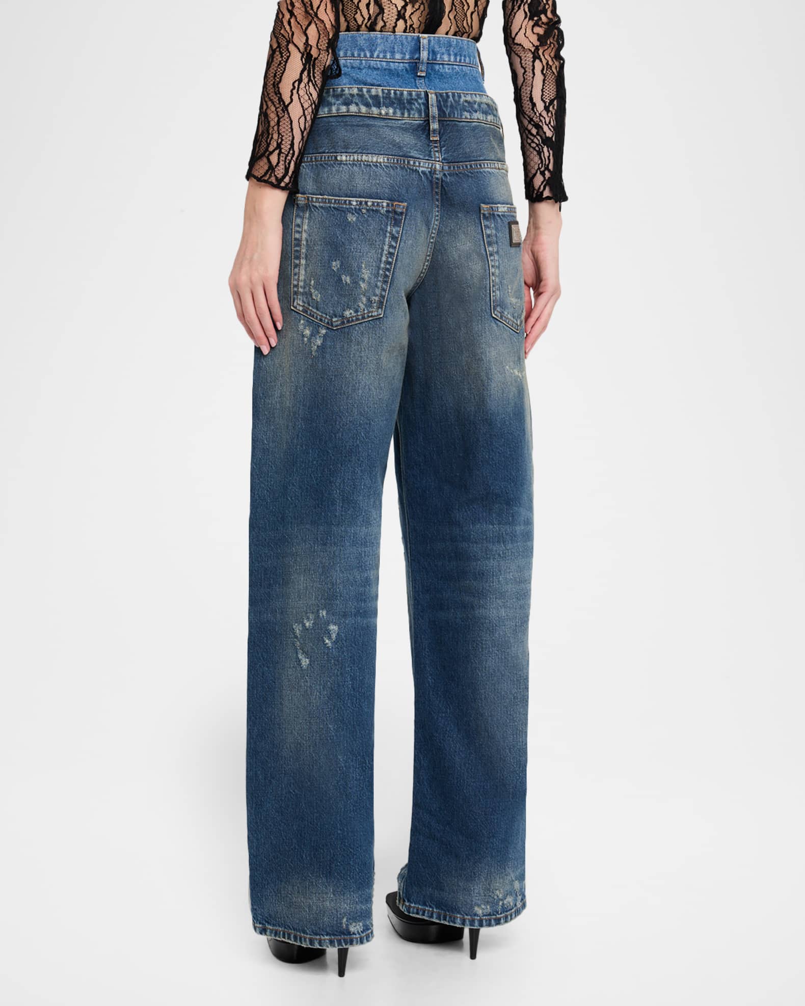 Dolce&Gabbana High-Rise Double Waistband Wide-Leg Distressed Jeans ...