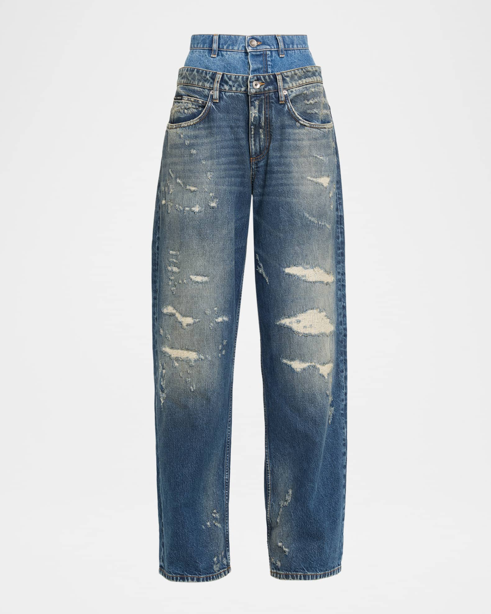 Dolce&Gabbana High-Rise Double Waistband Wide-Leg Distressed Jeans ...