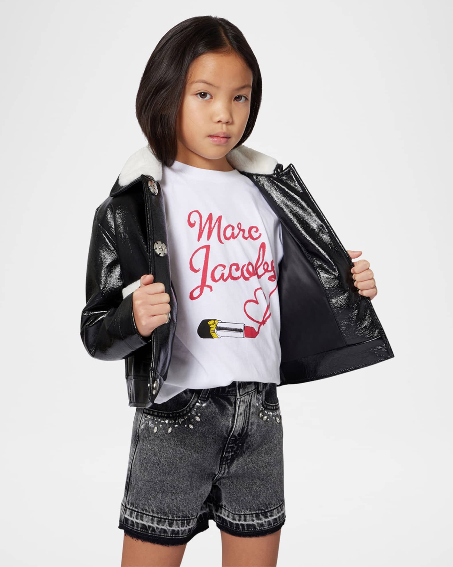 Girl's Short-Sleeve Logo Lipstick T-Shirt | Neiman Marcus