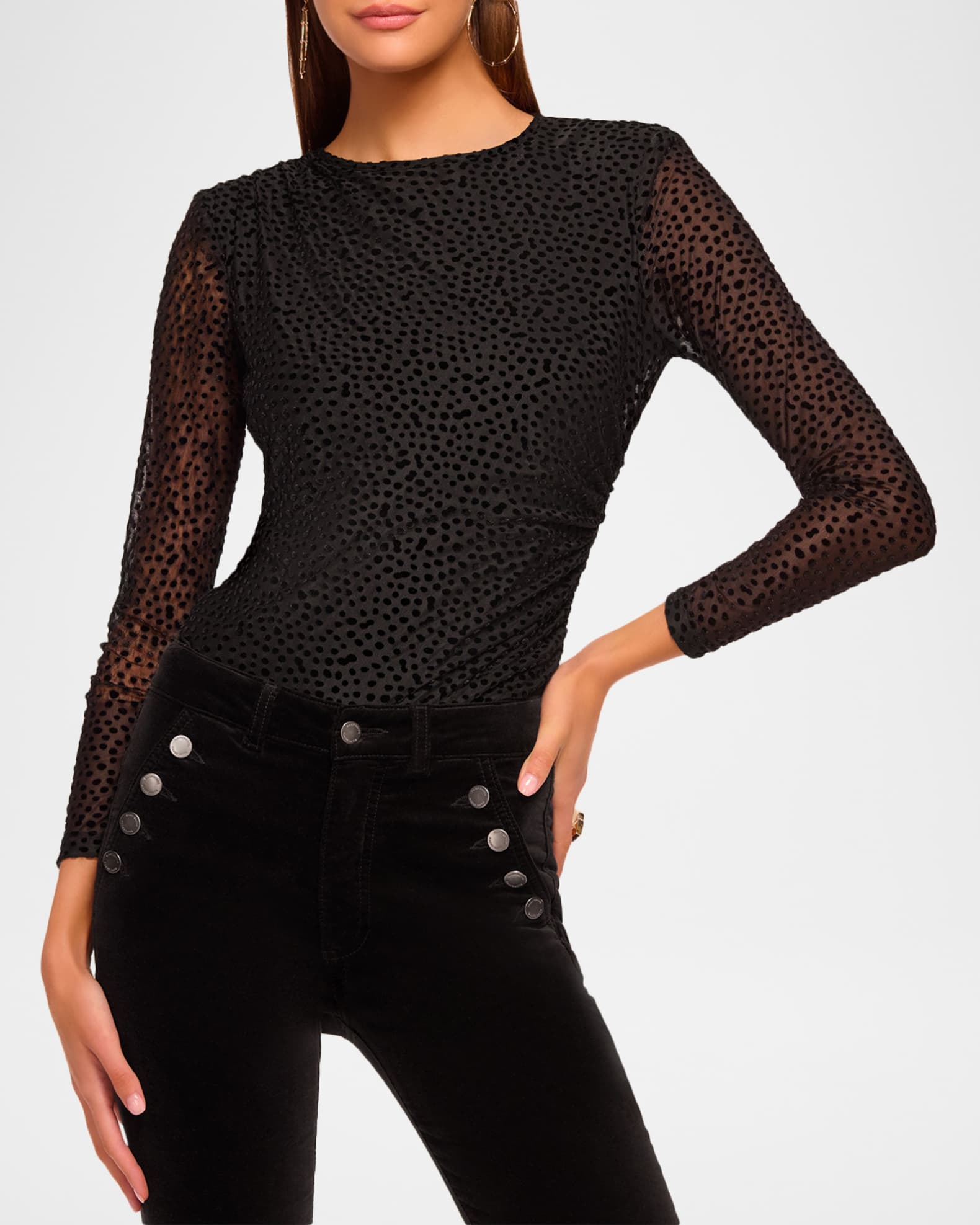 Ramy Brook Larry Flocked Dot Blouse | Neiman Marcus