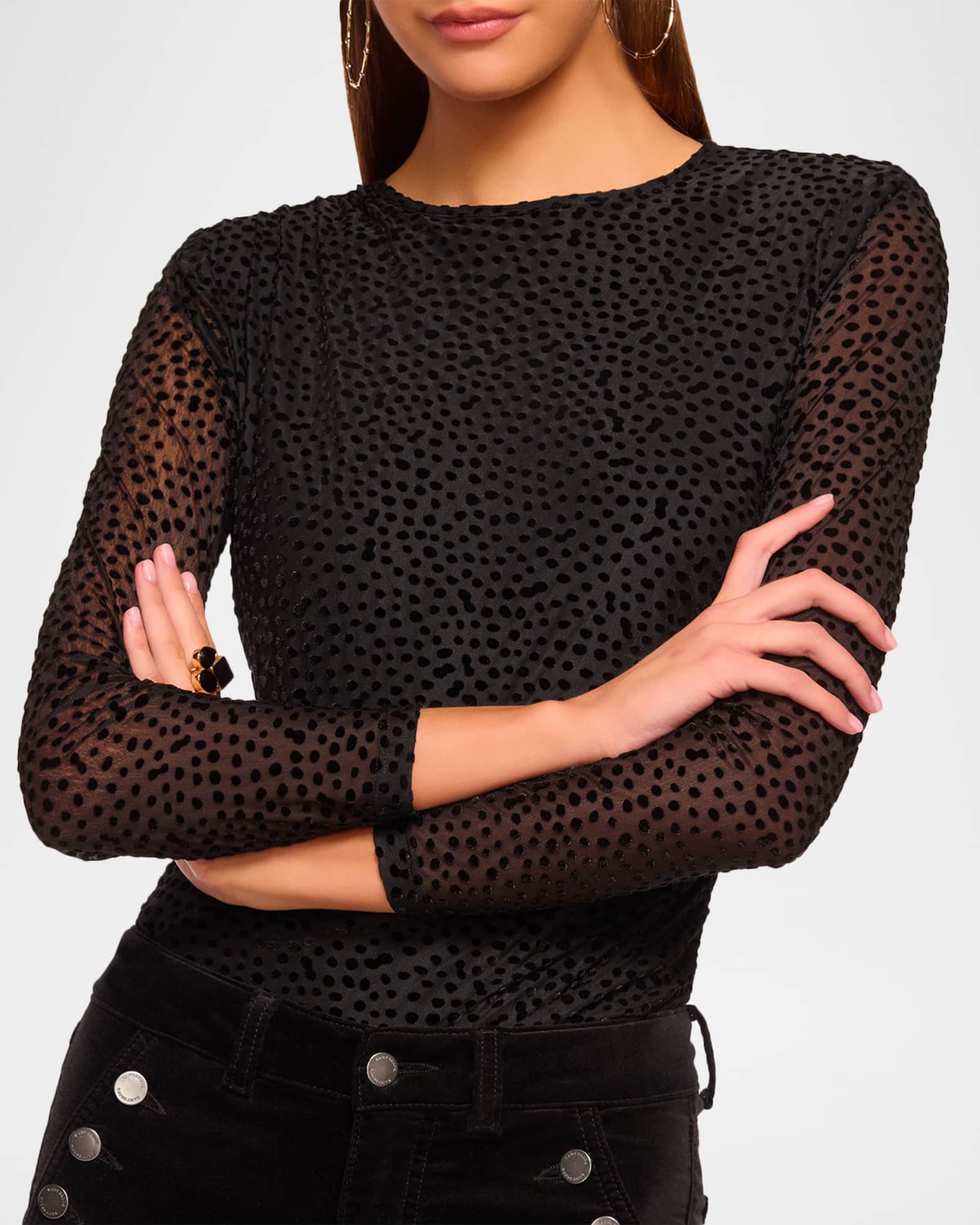 Ramy Brook Larry Flocked Dot Blouse | Neiman Marcus
