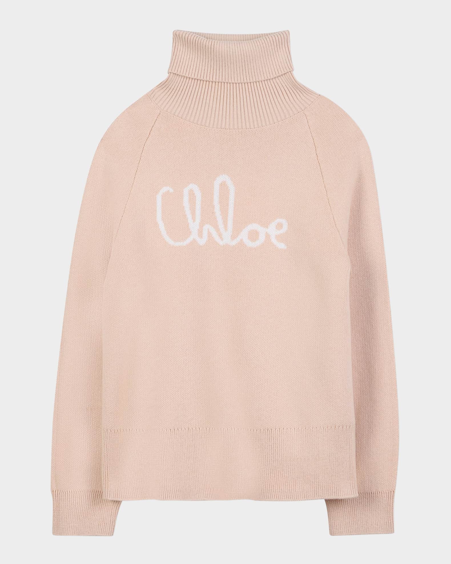 Chloe Girl's Cursive Topstitch Turtleneck Sweater, Size 4-6 | Neiman Marcus
