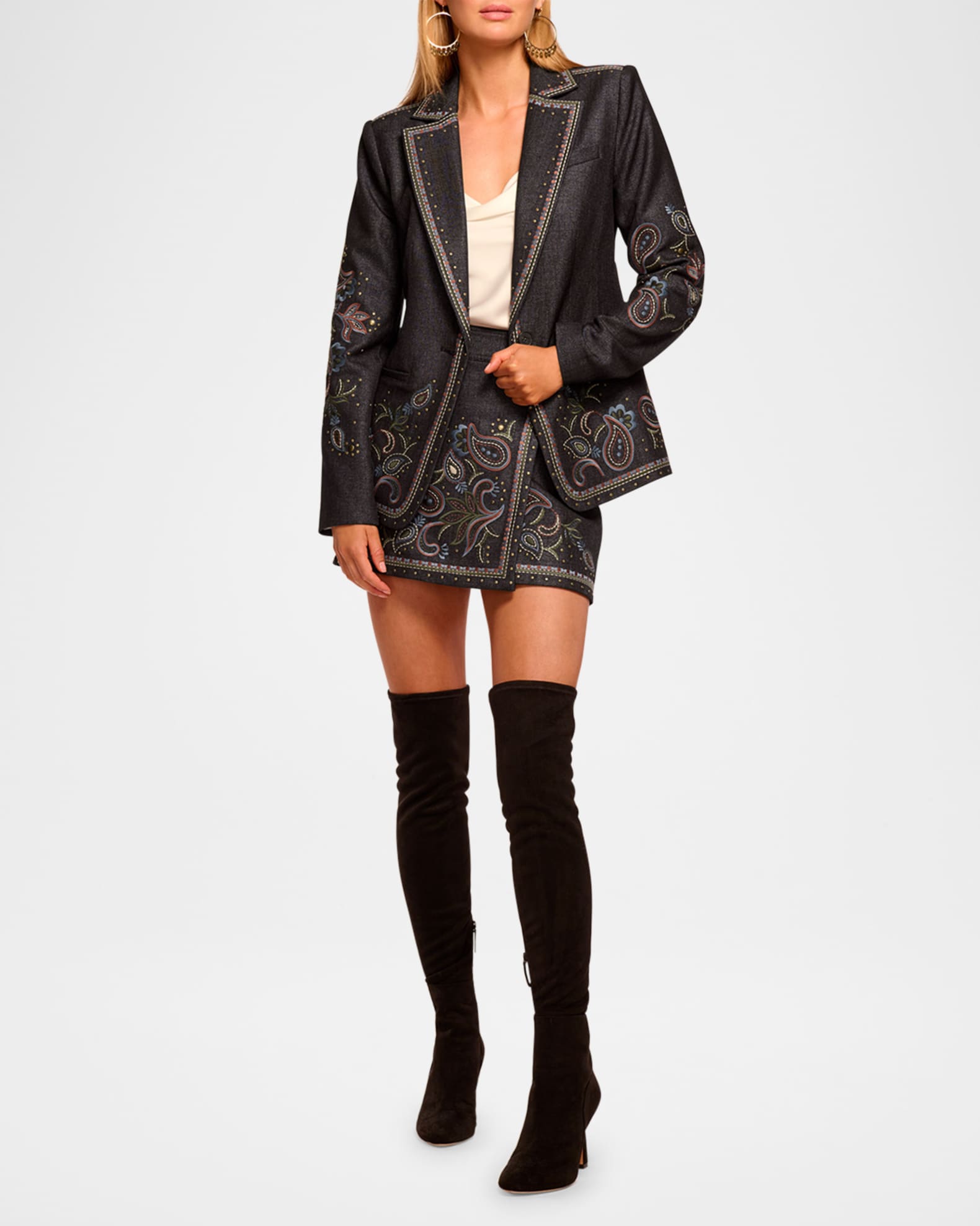 Ramy Brook Laura Embroidered Denim Blazer | Neiman Marcus