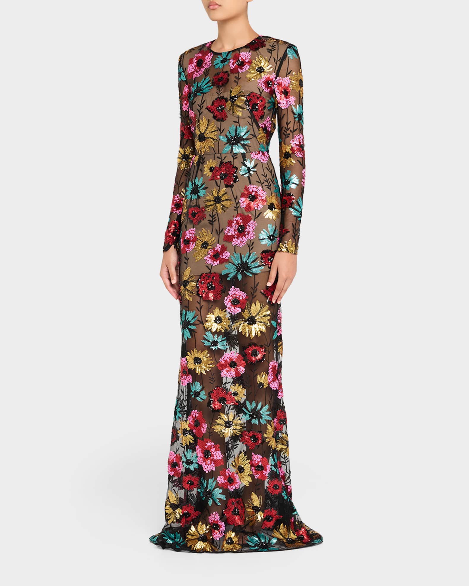 Bronx and Banco Francesca Sequin Embroidered Column Gown | Neiman Marcus