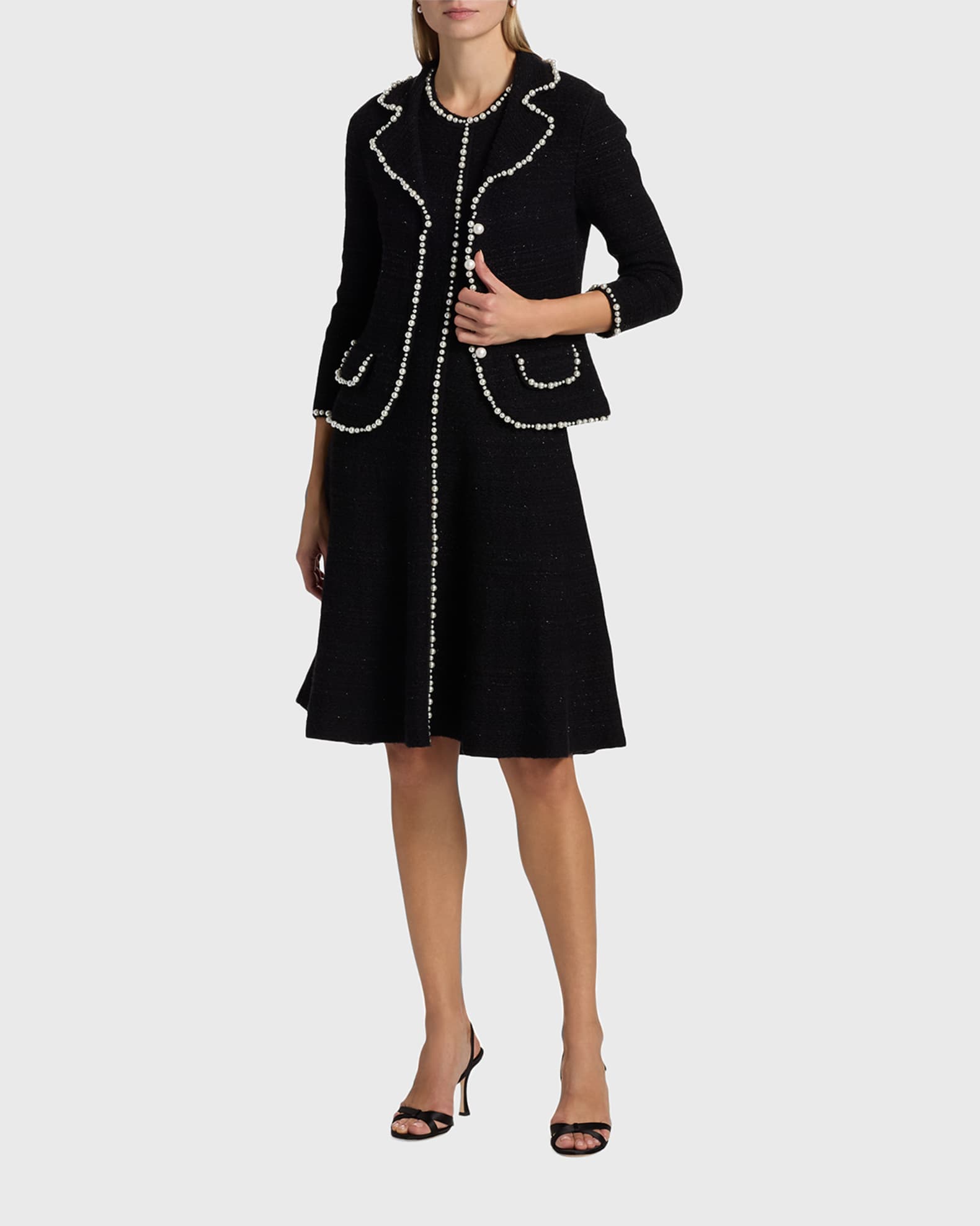 Rickie Freeman for Teri Jon Bead-Trim Metallic Tweed Blazer | Neiman Marcus