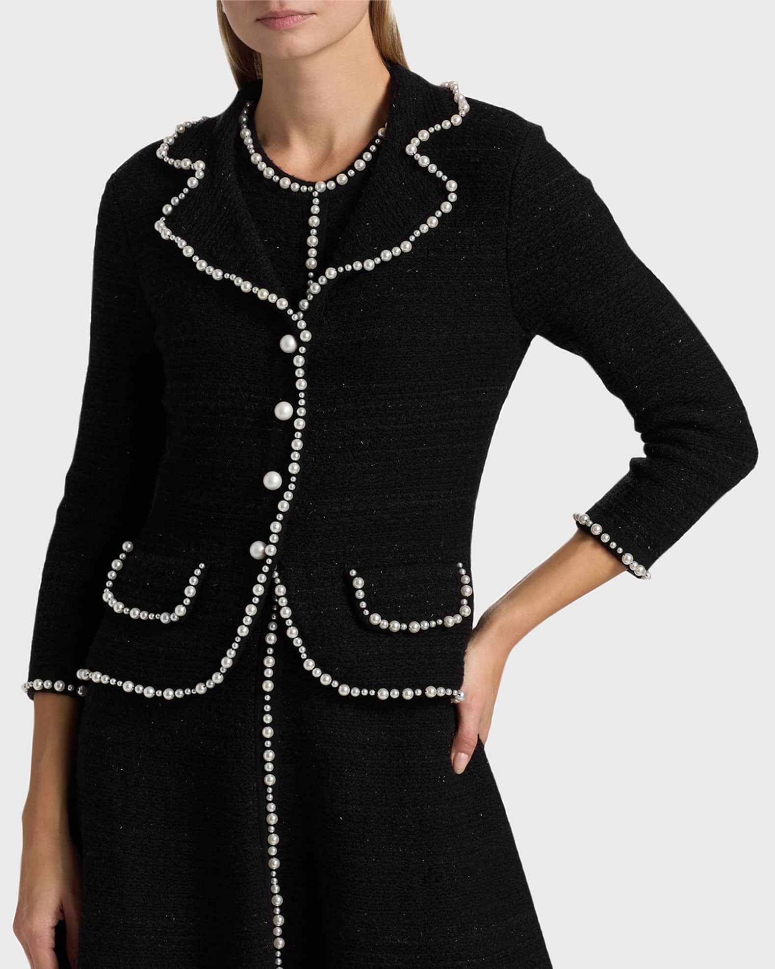 Rickie Freeman for Teri Jon Bead-Trim Metallic Tweed Blazer | Neiman Marcus
