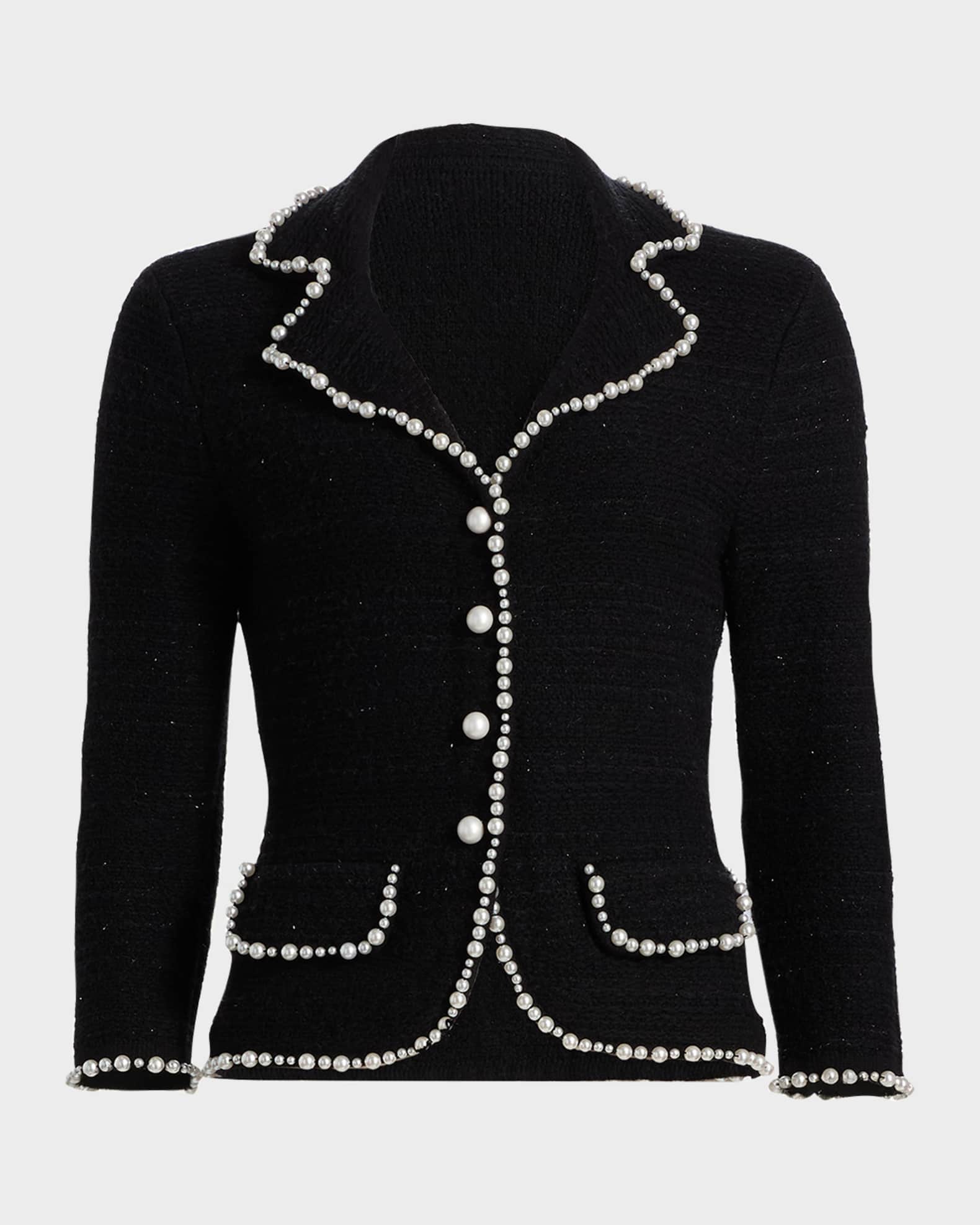 Rickie Freeman for Teri Jon Bead-Trim Metallic Tweed Blazer | Neiman Marcus
