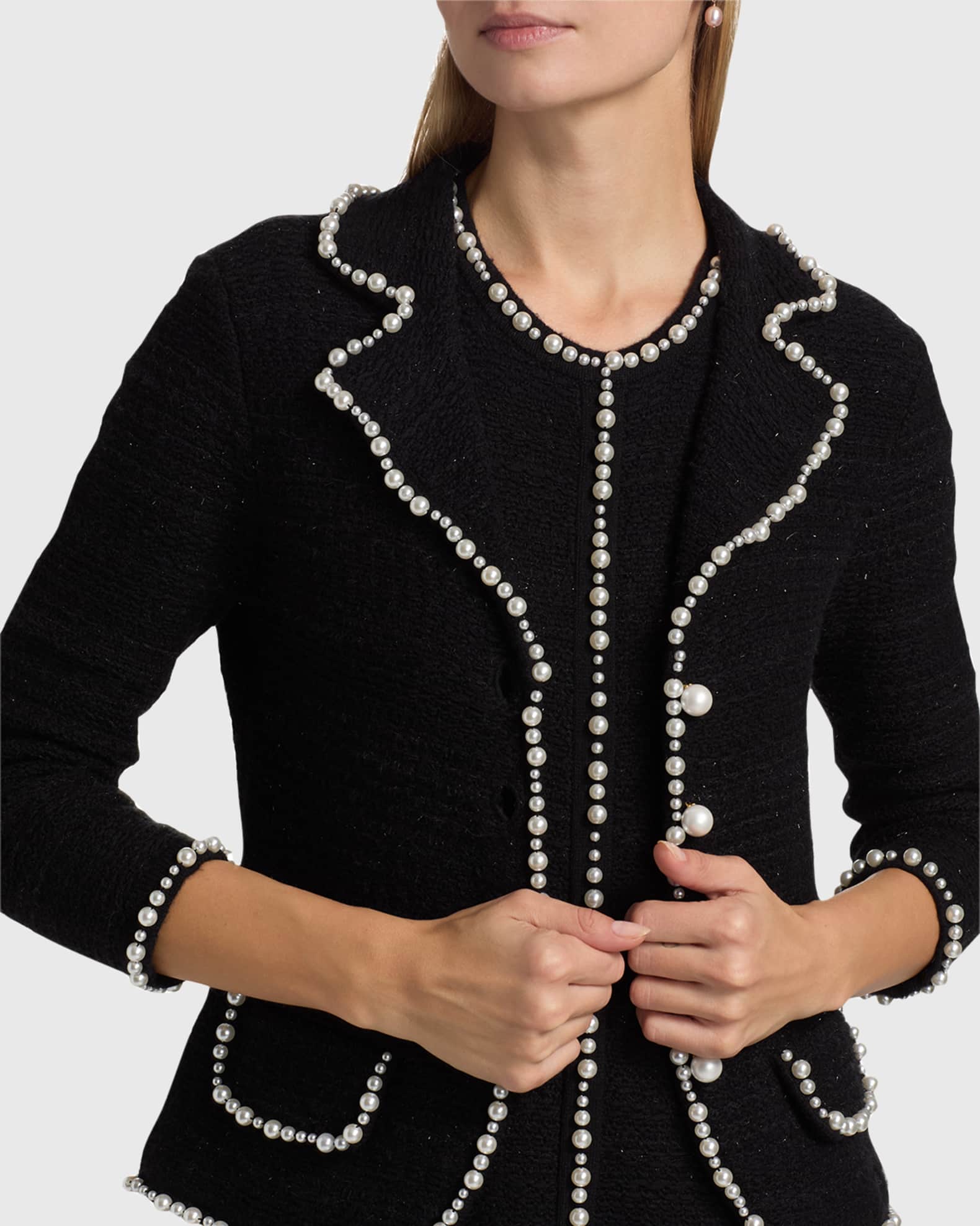 Rickie Freeman for Teri Jon Bead-Trim Metallic Tweed Blazer | Neiman Marcus
