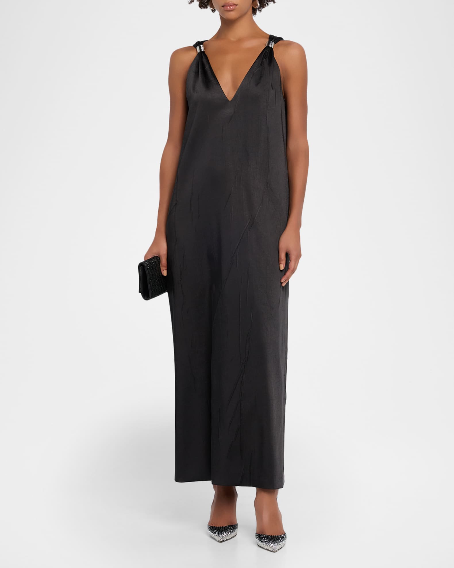 Brandon Maxwell The Keke Plunging Ring-Strap Maxi Dress | Neiman Marcus
