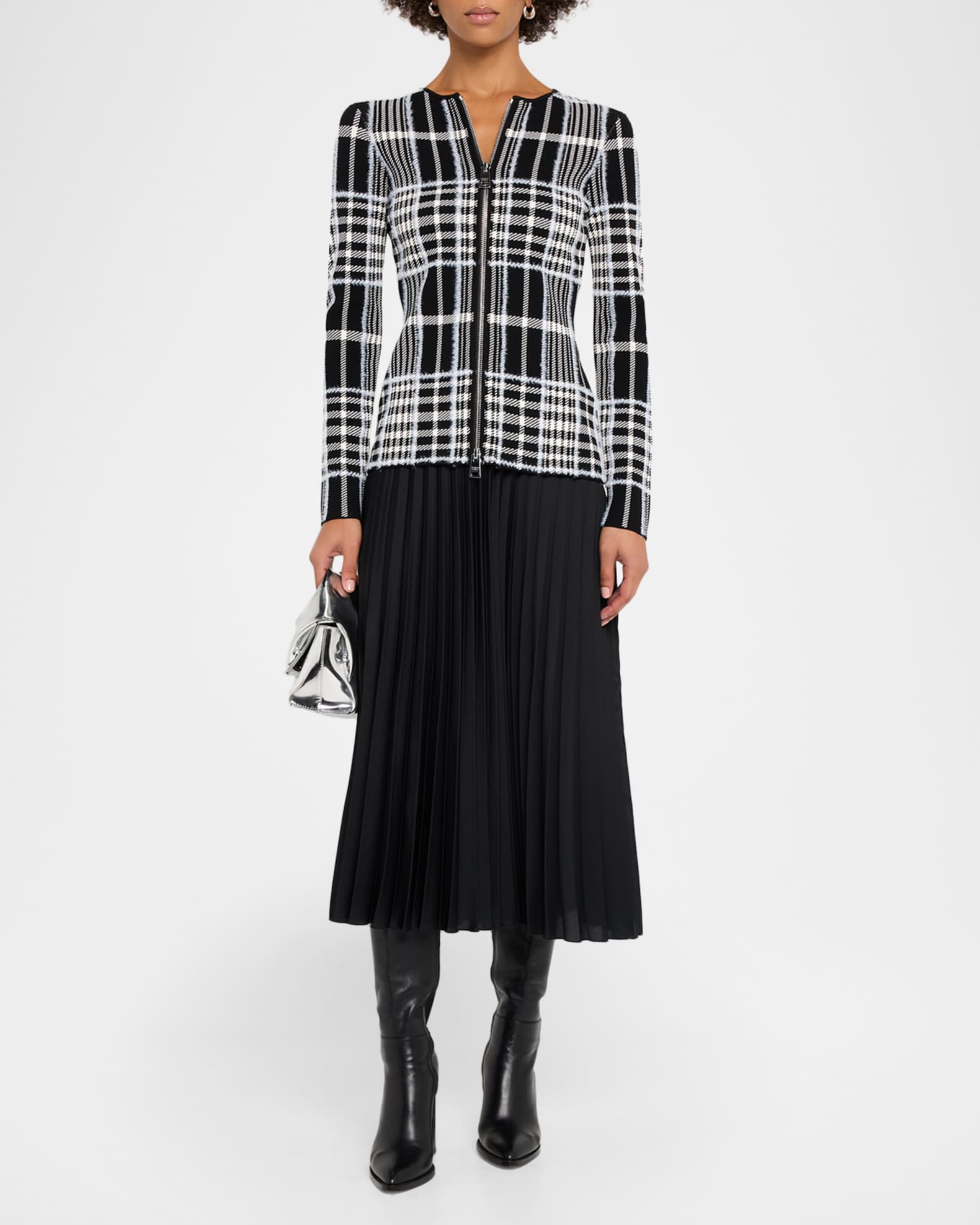 Brandon Maxwell Greer Check Zip Cardigan | Neiman Marcus