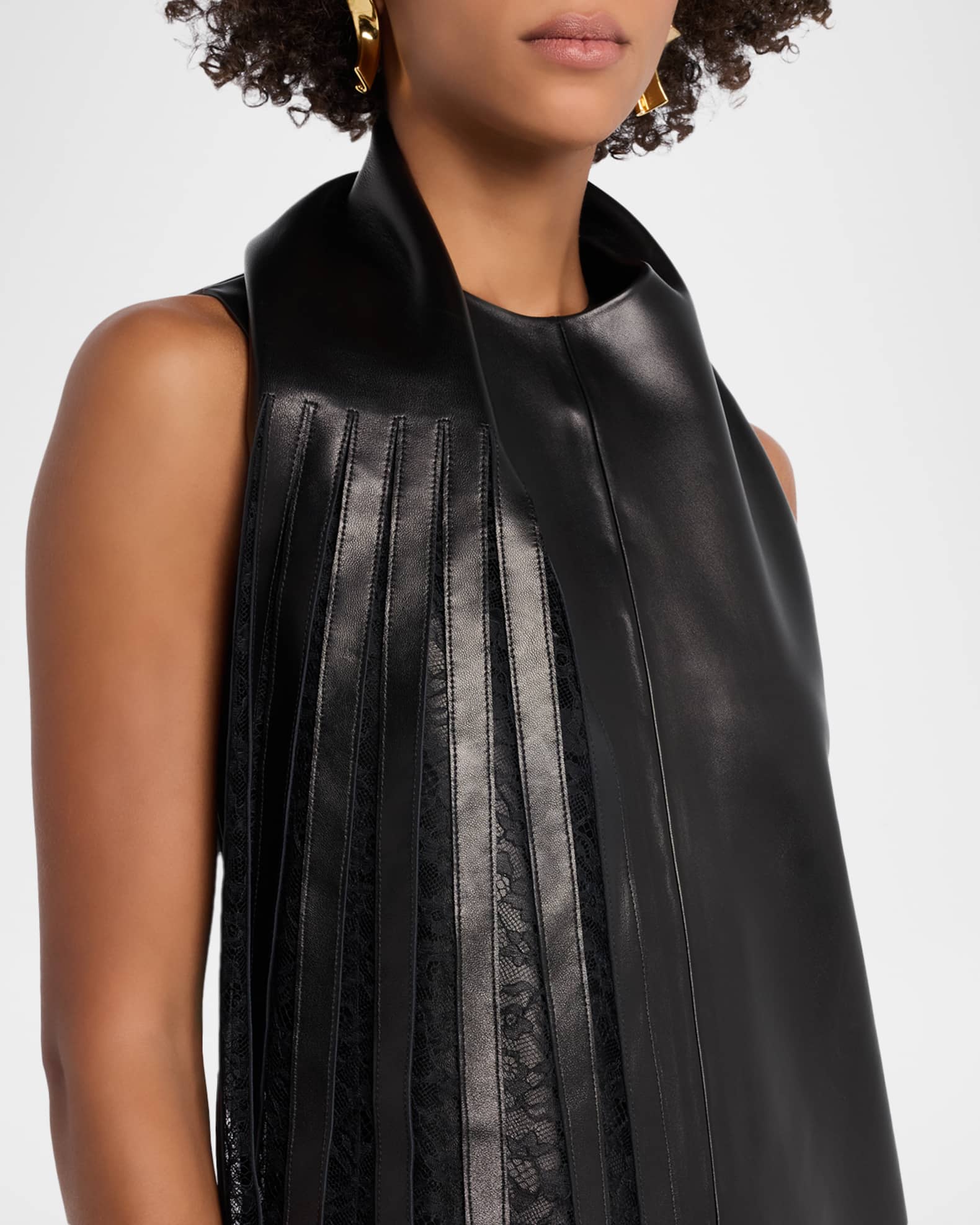 Brandon Maxwell The Blythe Lace-Inset Scarf-Neck Leather Maxi Dress ...