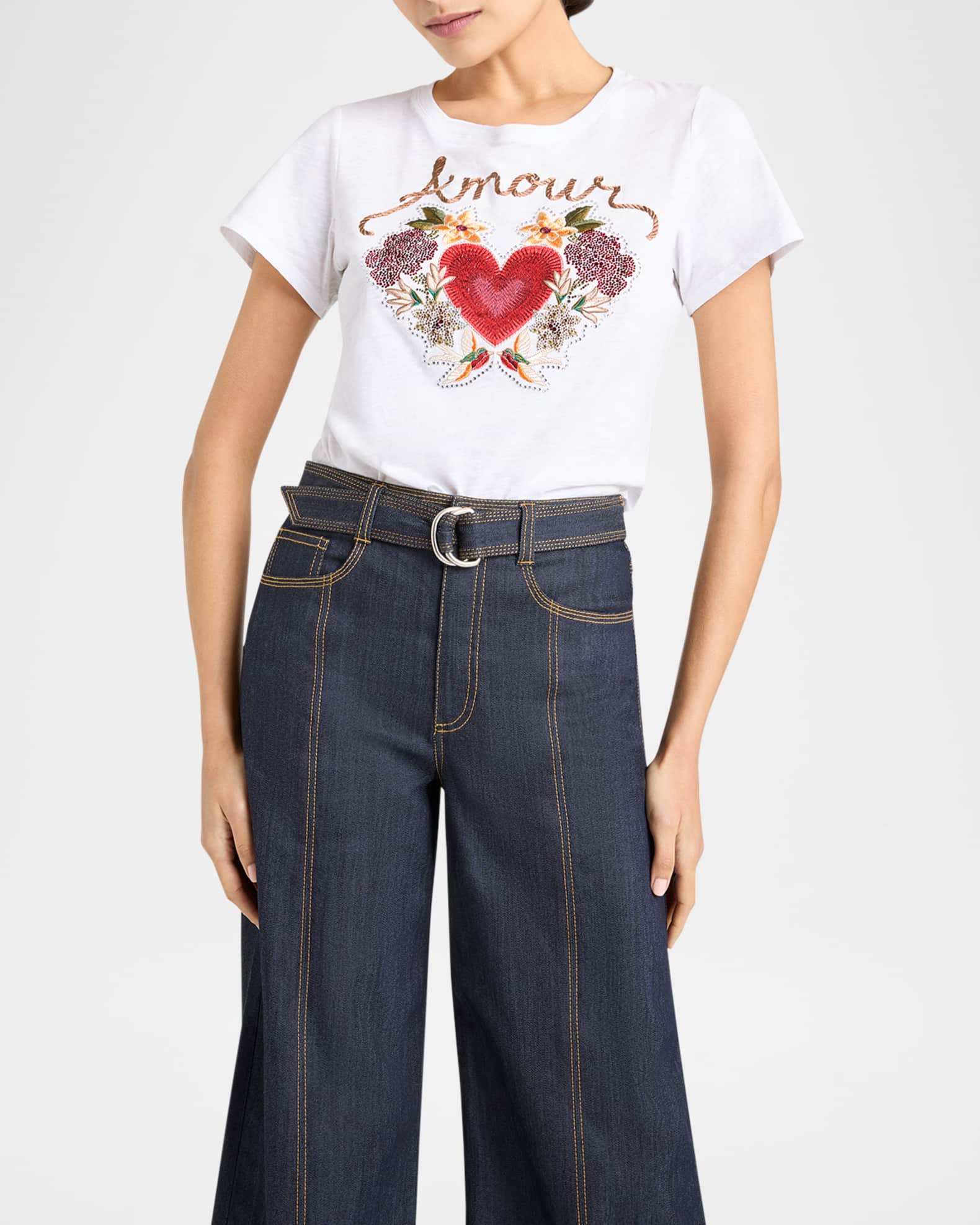 Cinq a Sept Western Amour Shrunken Crewneck Tee | Neiman Marcus