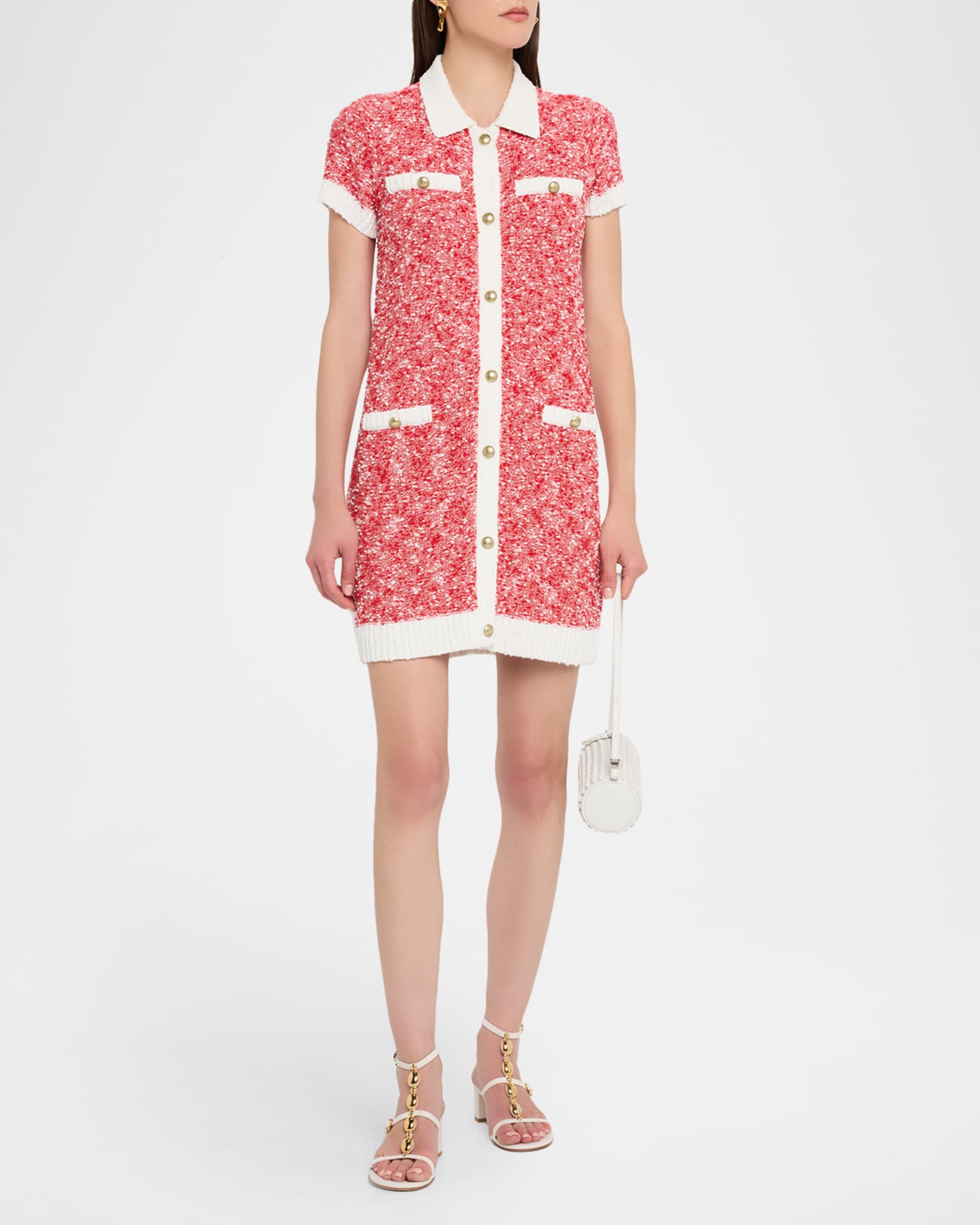 Cinq a Sept Adelaide Buttoned Short-Sleeve Mini Dress | Neiman Marcus