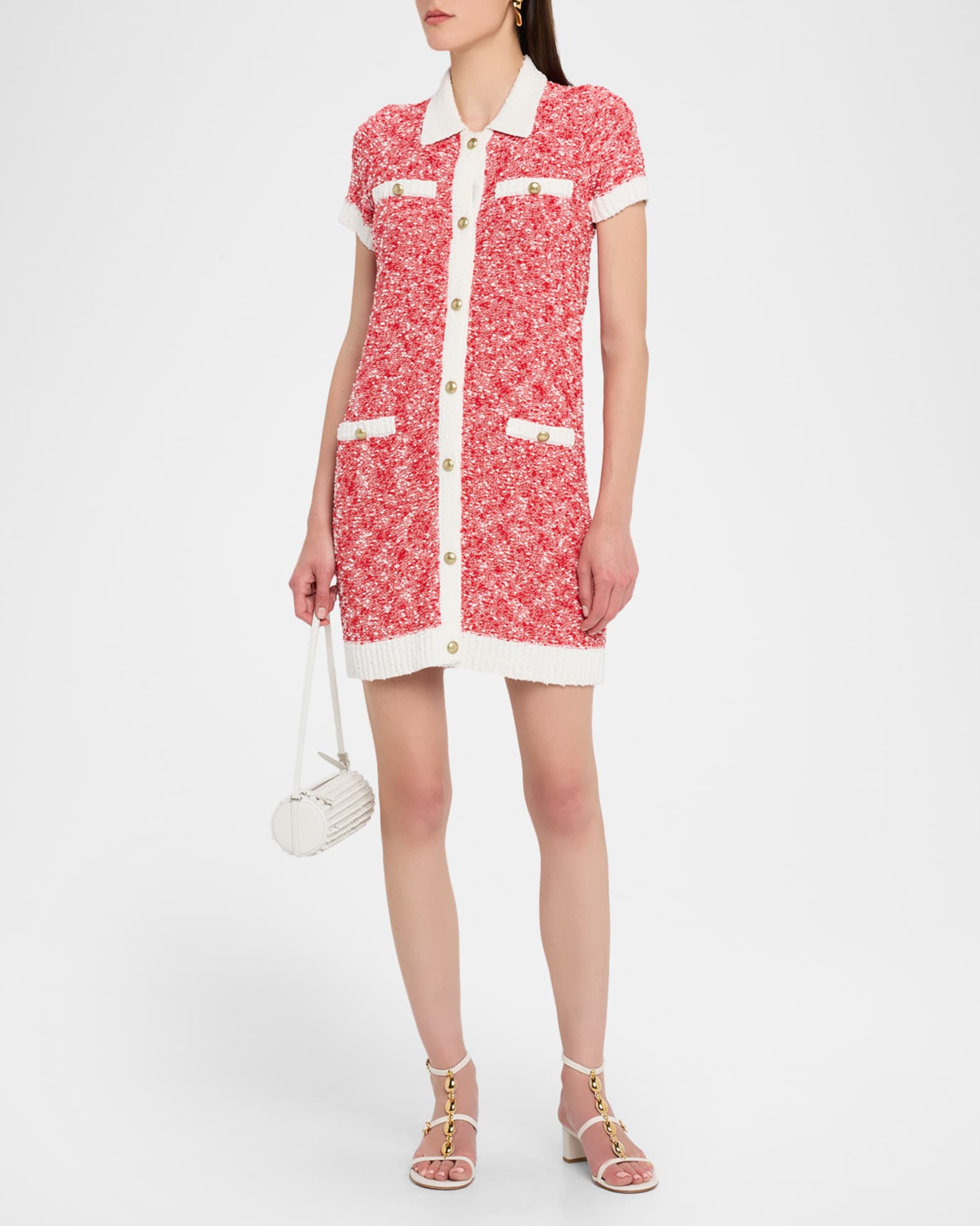 Cinq a Sept Adelaide Buttoned Short-Sleeve Mini Dress | Neiman Marcus