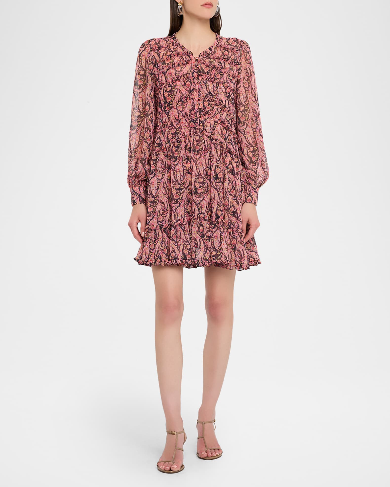 Cinq a Sept Rivie Long-Sleeve Charming Paisley Dress | Neiman Marcus