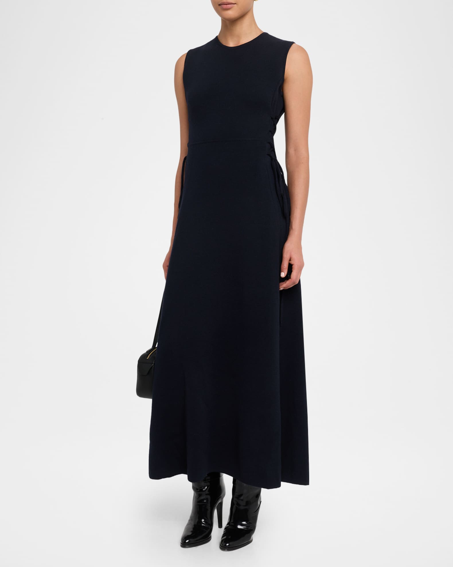 Max Mara Delfi Lace-Up Wool Knit Midi Dress | Neiman Marcus