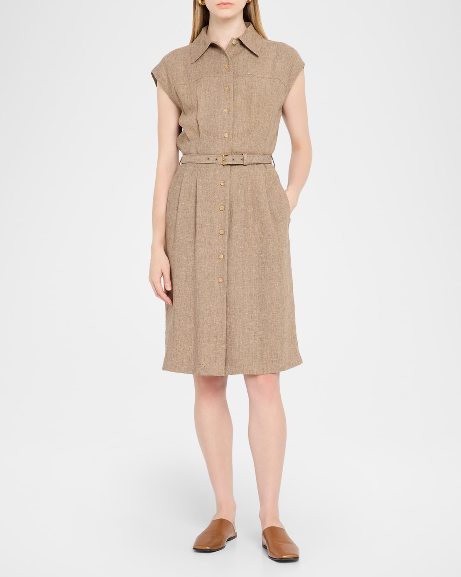 Loro Piana Maise Belted Woven Linen Shirtdress | Neiman Marcus