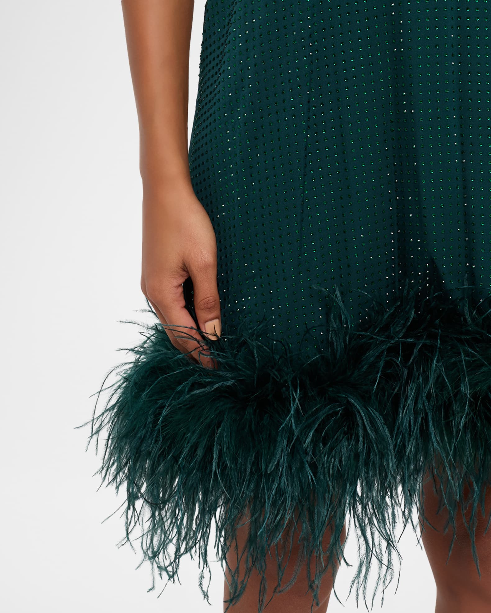 Ungaro Seraphina Feather-Hem Rhinestone Mini Dress | Neiman Marcus