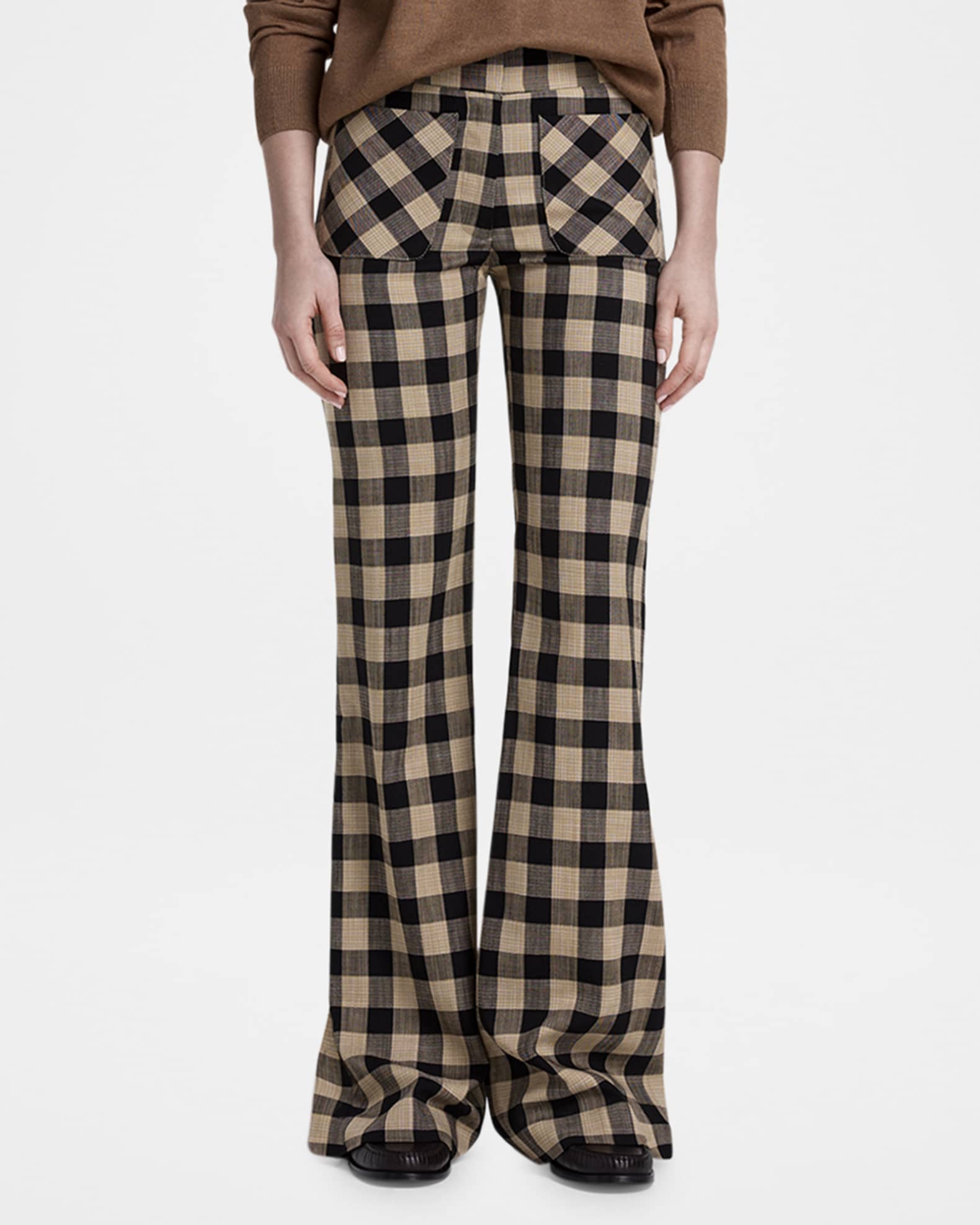 Smythe Gingham Classic Patch Pocket Bootcut Pants | Neiman Marcus