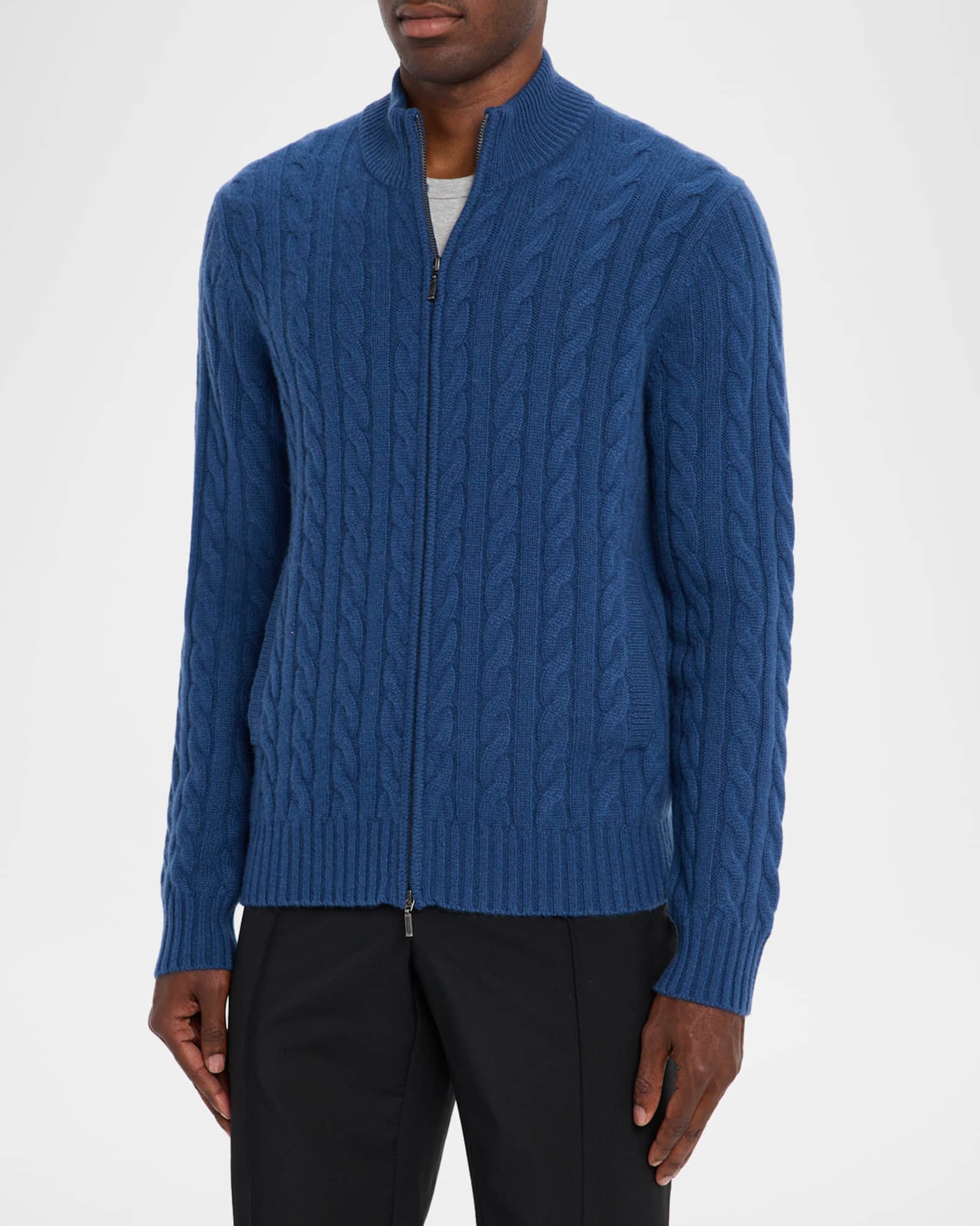 Neiman Marcus Men's Cashmere Cable Knit Full-Zip Sweater with Pockets ...
