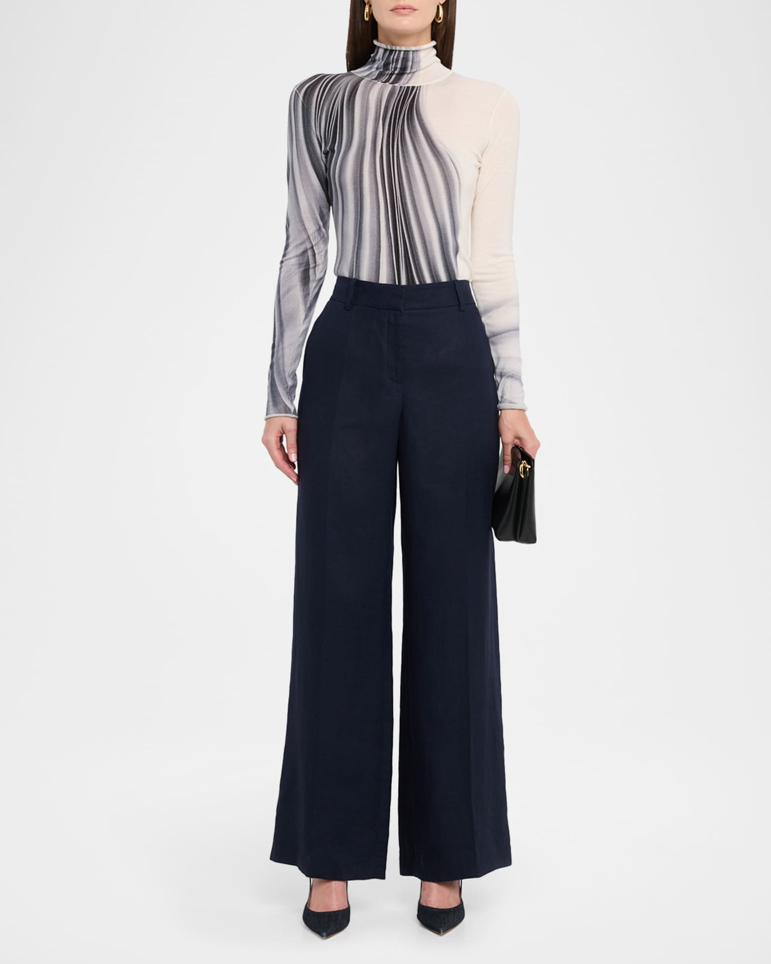 Jason Wu Collection Dancing Pleat Printed Long-Sleeve Turtleneck Top ...