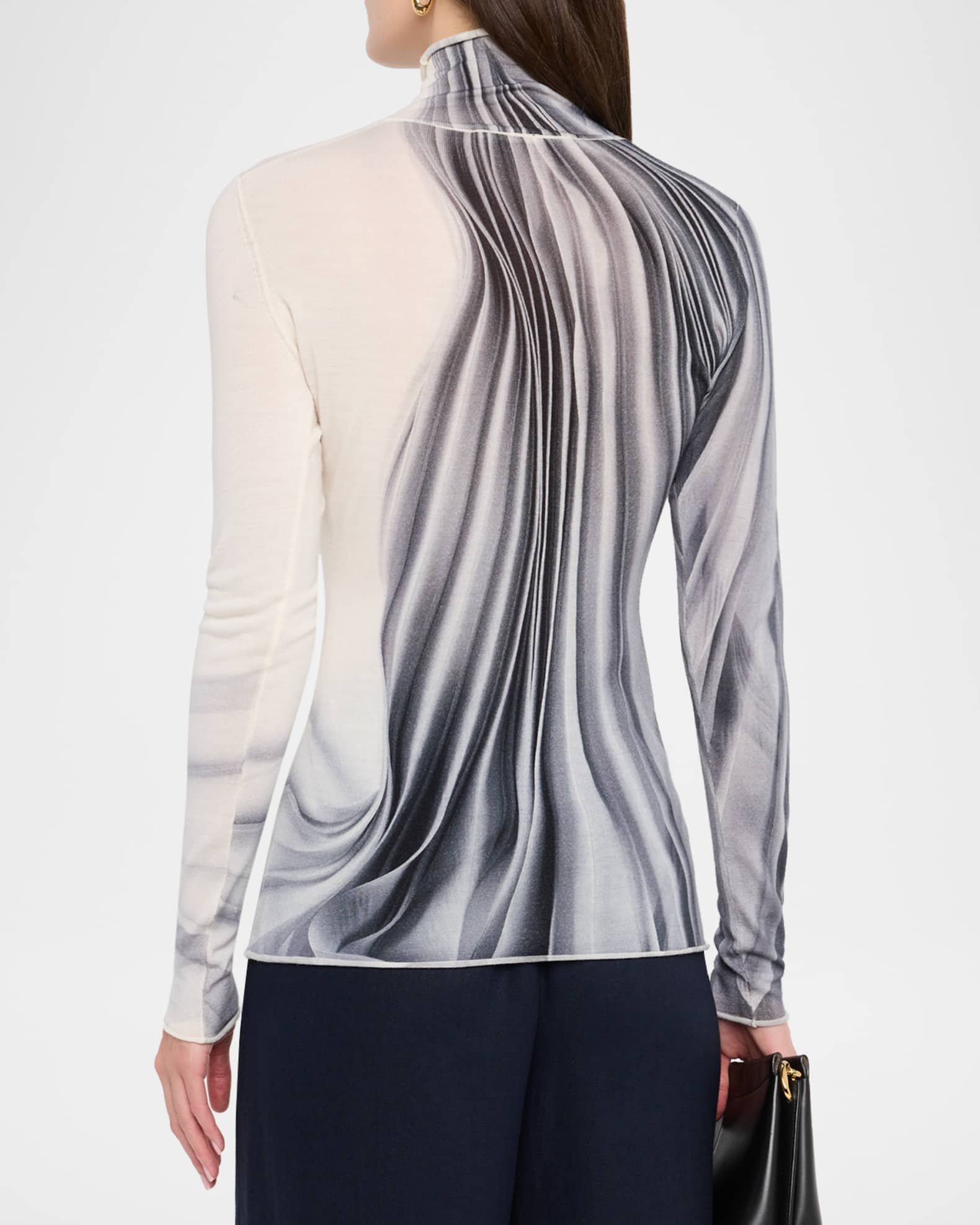 Jason Wu Collection Dancing Pleat Printed Long-Sleeve Turtleneck Top ...