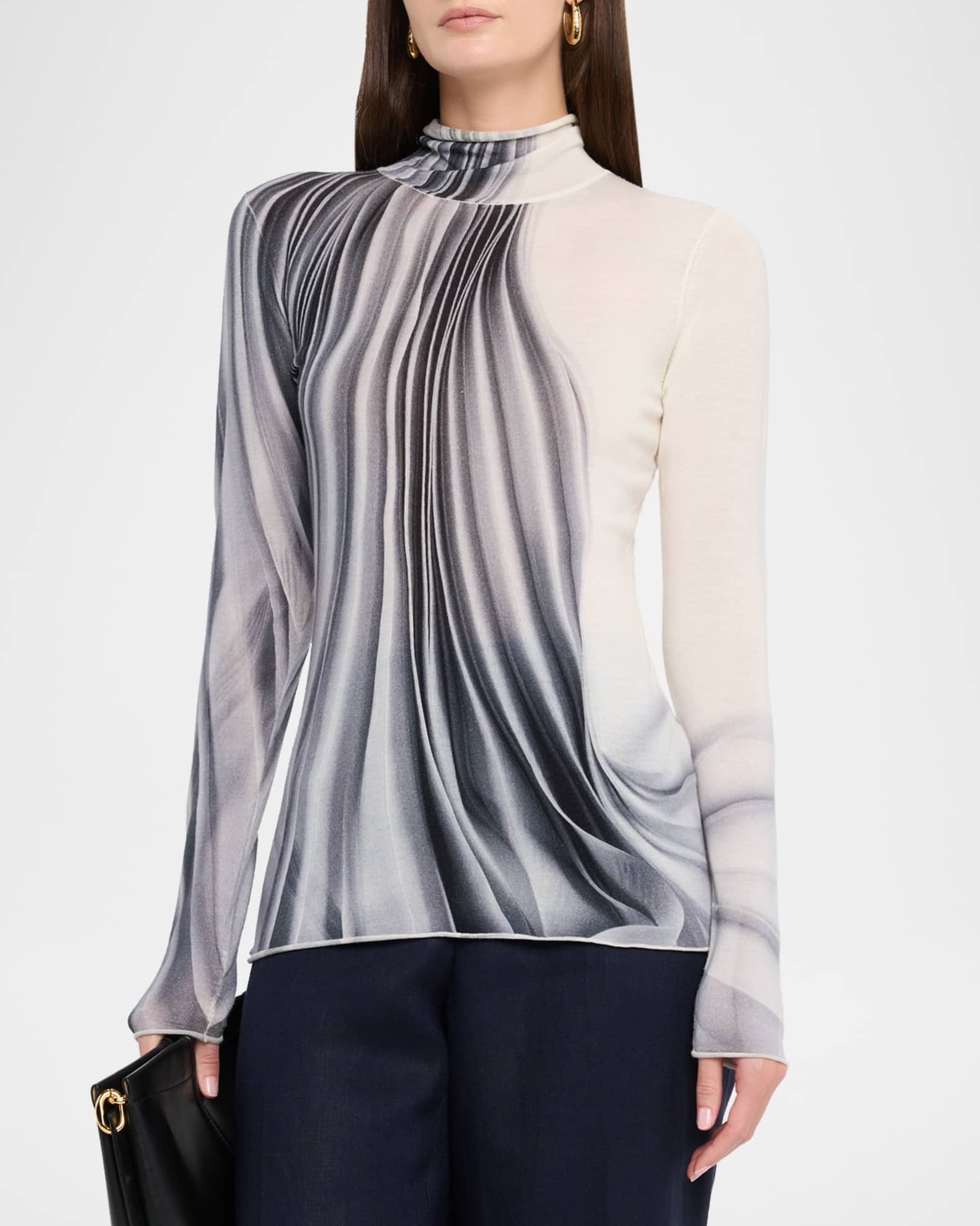 Jason Wu Collection Dancing Pleat Printed Long-Sleeve Turtleneck Top ...