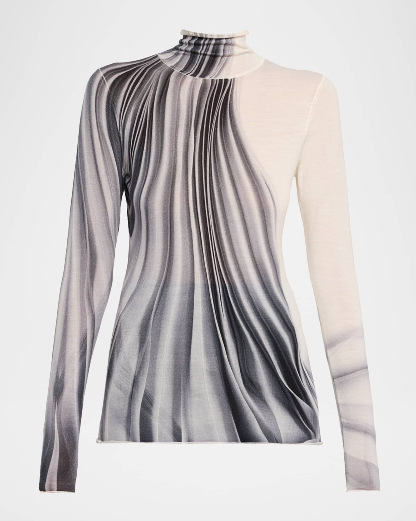 Jason Wu Collection Dancing Pleat Printed Long-Sleeve Turtleneck Top ...