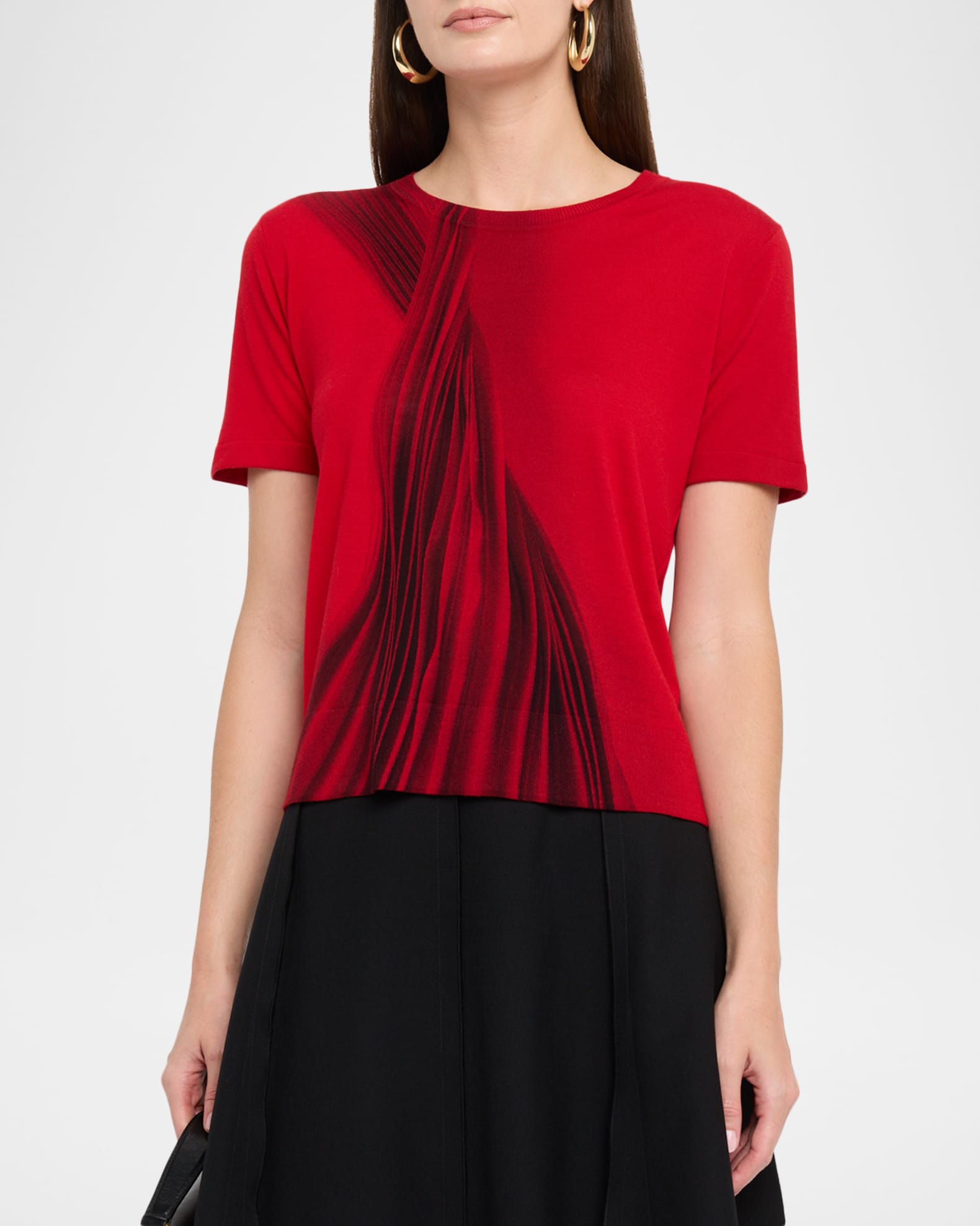 Jason Wu Collection Dancing Pleat Printed Short-Sleeve Knit Top ...